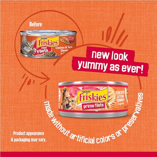 Purina Friskies Gravy Wet Cat Food, Prime Filets Chicken & Tuna Dinner in Gravy - (Pack of 24) 5.5 oz. Cans