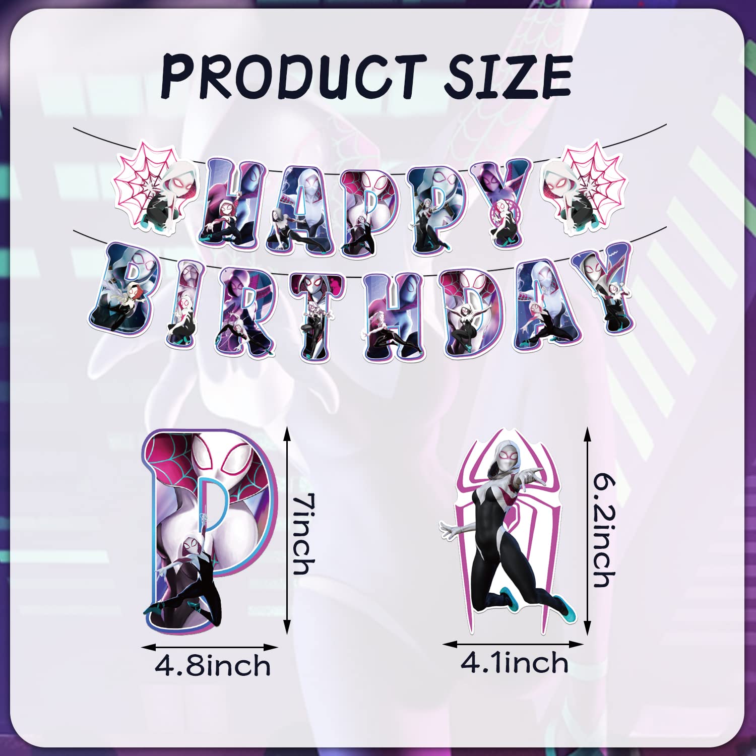 Spider Girl Party Supplies Spider Gwen Happy Birthday Banner Hanging Swirls for Ghost Spider Birthday Decorations