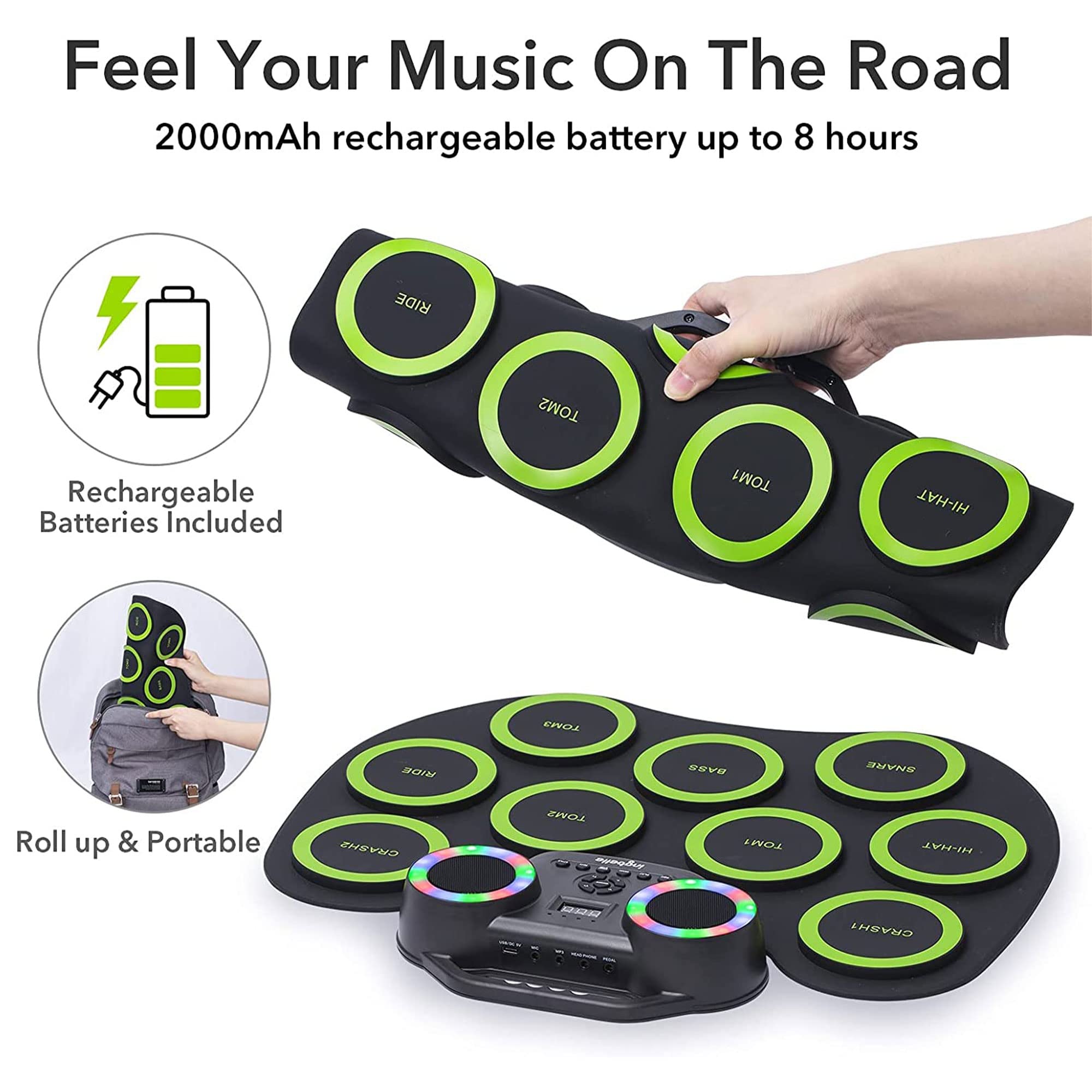 Paxcess Electric Drum Set, 7 Drum Practice Drum Pad With Headphone, Built-in two Speaker, Drum Sticks, Drum Pedals,10 Hours Playtime, Great Holiday Xmas Birthday Gift for Kids(Headphone)