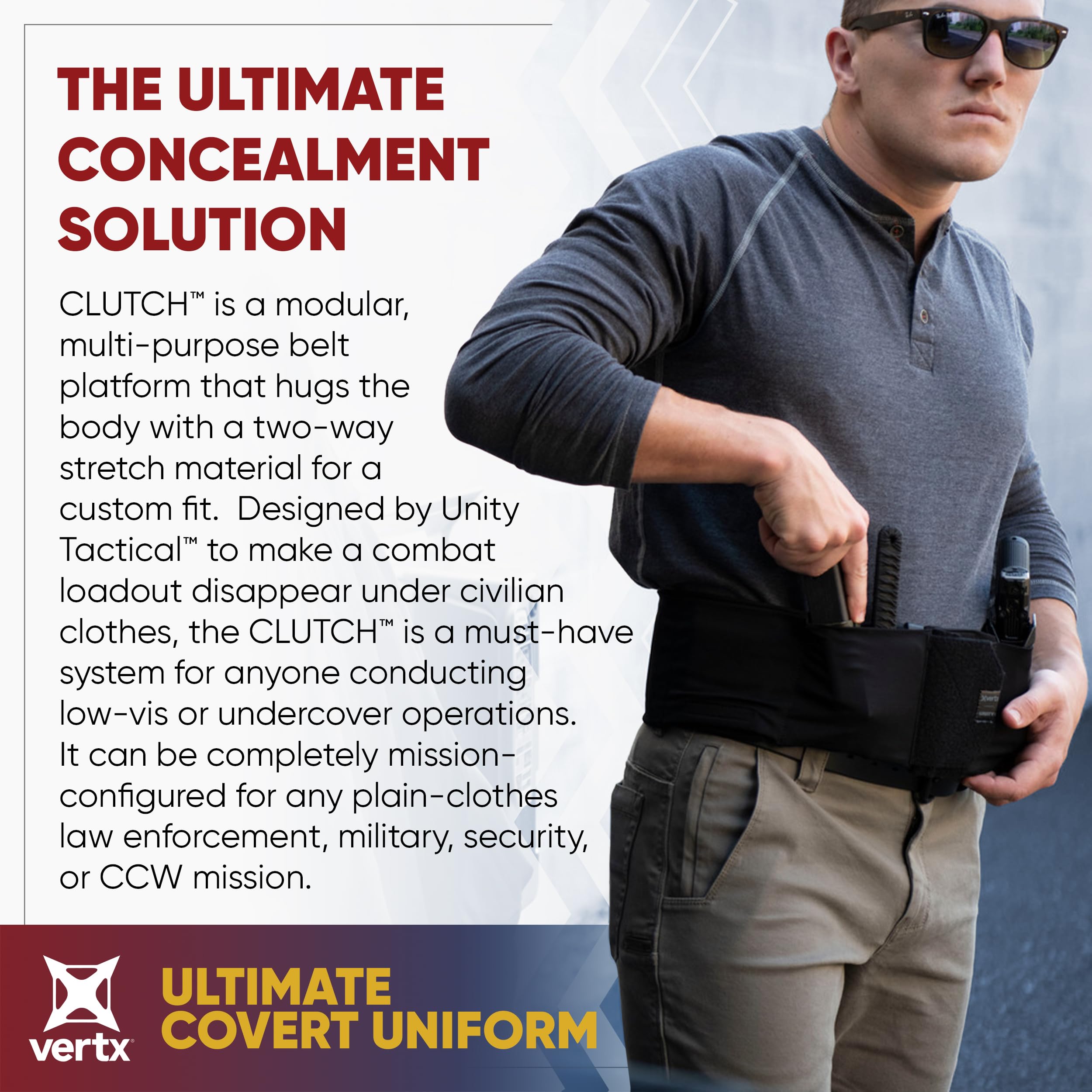 Vertx Mens Clutch Unity Tactical Belt, Modular Mission Belts for Men, Gun Holster Radio Mag Pouch Belts for CCW Concealed Carry of Tactical EDC Hunting Survival Gear, It's Black, MEDIUM