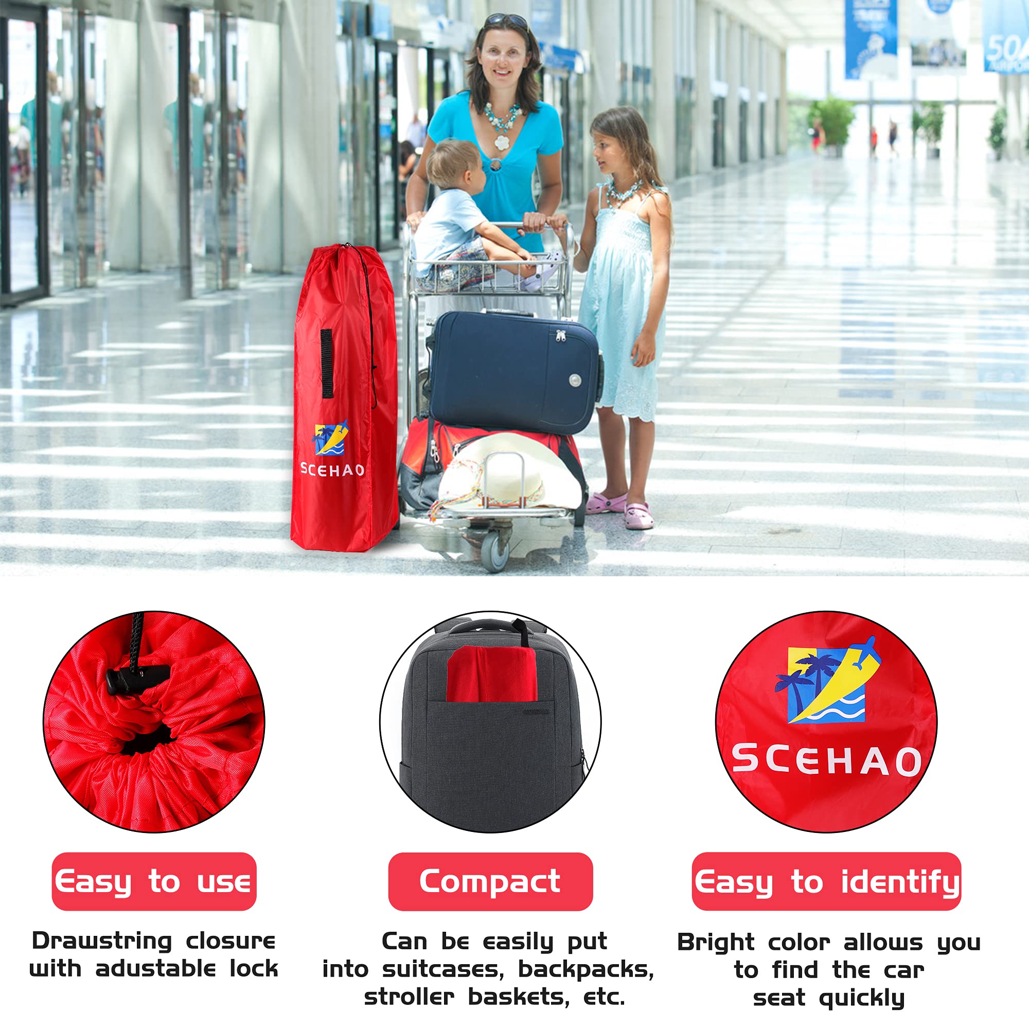 Stroller Bag for Airplane Travel,for Foldable Single Umbrella Strollers,with Storage Bag-Easy to Carry (Red)