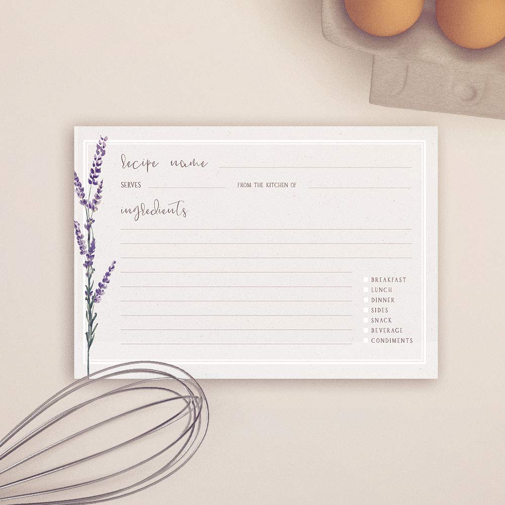 Vintage Lavender Flowers Recipe Cards, Set of 50 - Rustic Elegance for Your Culinary Creations (4x6 in. - Rectangle)