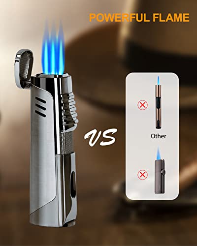 RONXS Torch Lighter, Triple Jet Flame Lighter with Punch, Refillable Windproof Pocket Butane Lighter, Ideal Gift for Men Father (Butane Gas Not Included)