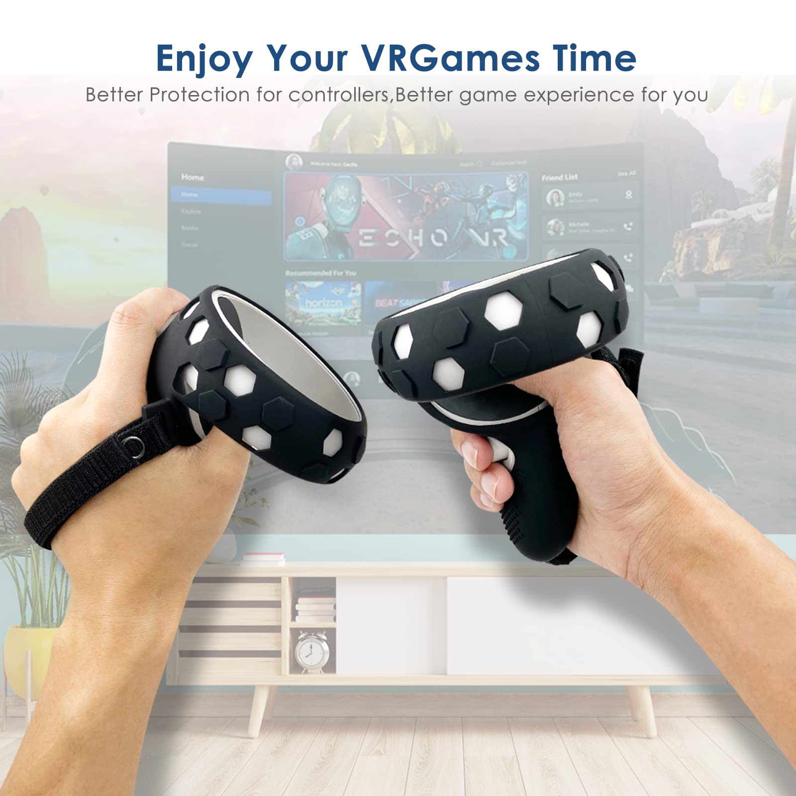 VR Silicone Accessories for Oculus Quest 2, VR Controller Grip Cover, Silicone Face Cover, Protective Lens Cover, Anti-Throw Protector with Adjustable Straps, Disposable Eye Cover