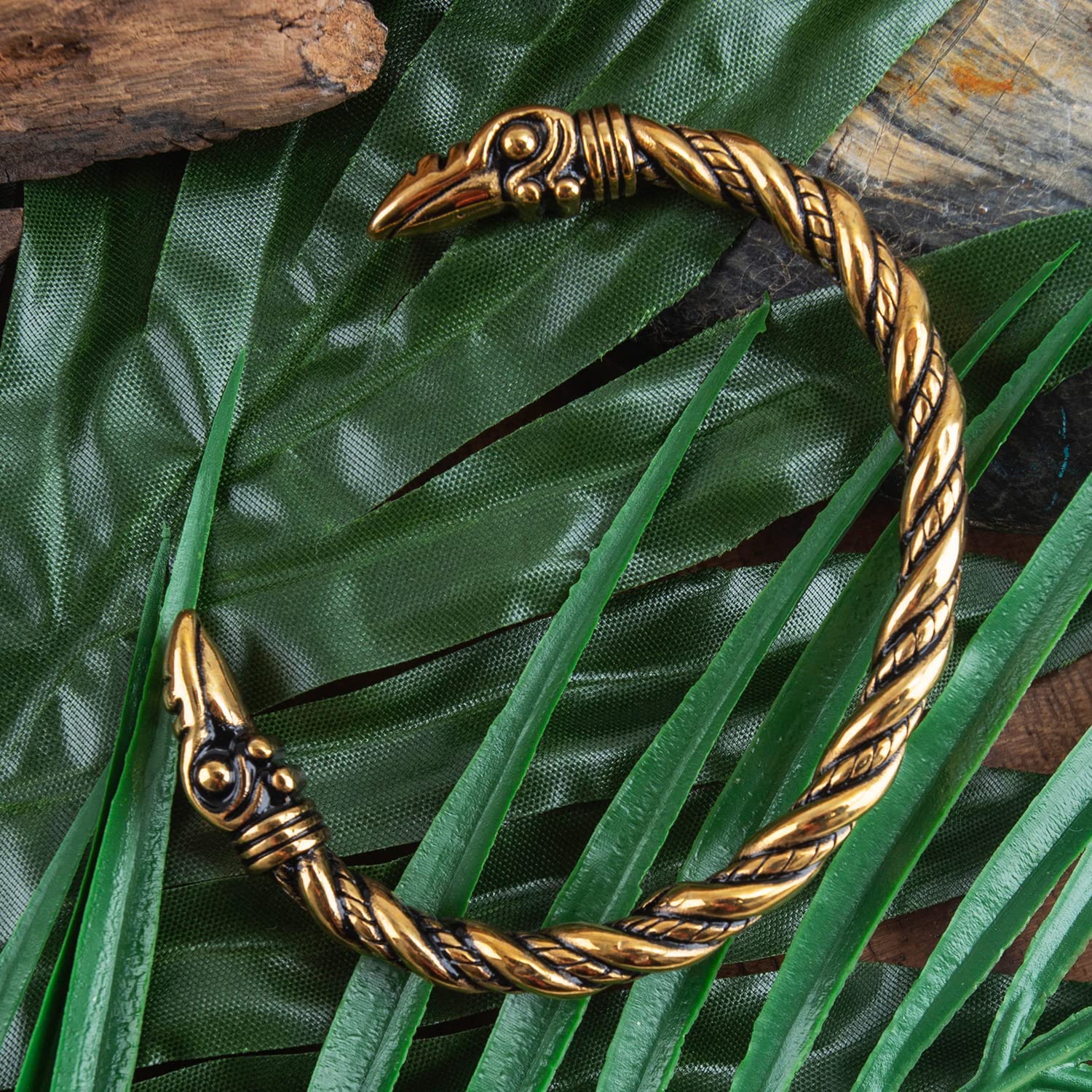 TURTLEDOVE Viking Raven Bracelet Bangle - Adjustable Stainless Steel Norse Scandinavian Torc Silver