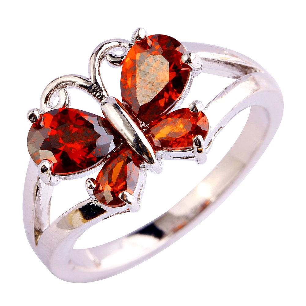 Psiroy 925 Sterling Silver Plated Created Garnet Filled Butterfly Ring Size 6