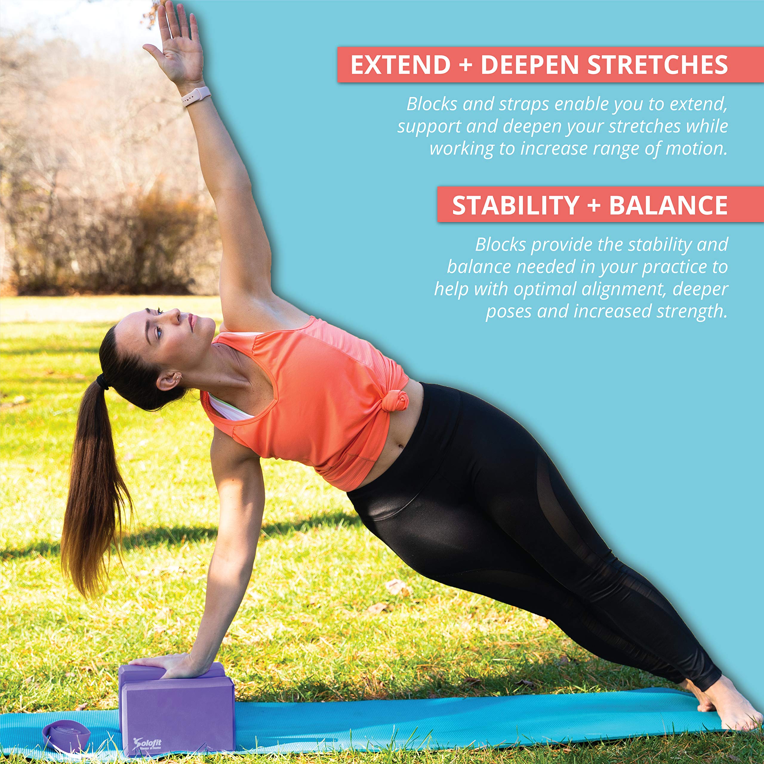 Solofit Yoga Blocks (2) with 8ft Yoga Strap β High Density EVA Foam Blocks for Stretching, Balance, Pilates, Dancers, Flexibility β Improve Strength, Aid Flexibility & Support Deepen Poses (Gray)