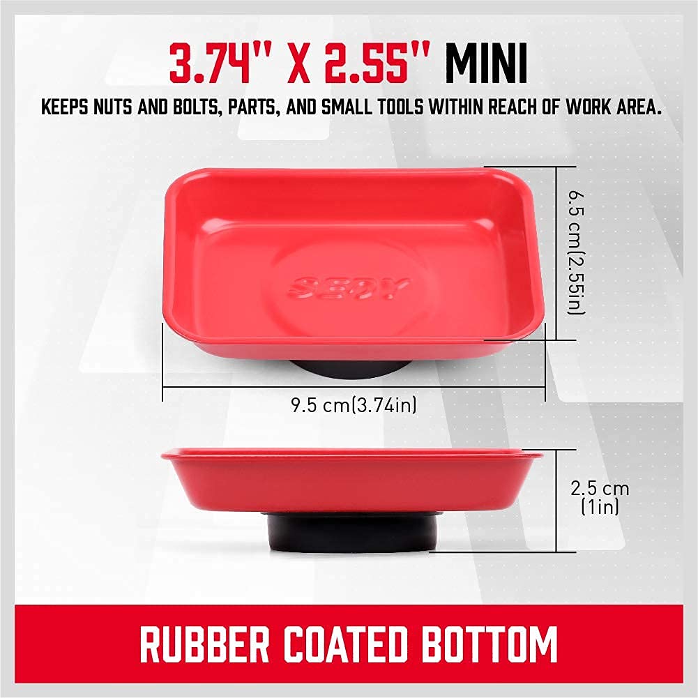 SEDY 4-Piece Large Magnetic Parts Trays Set, Nut & Screw Tools Parts Tray Holder Tool Organizer Set, 9.5" x 5.5" rectangular / 6" diameter round / 3.74" x 2.55" mini