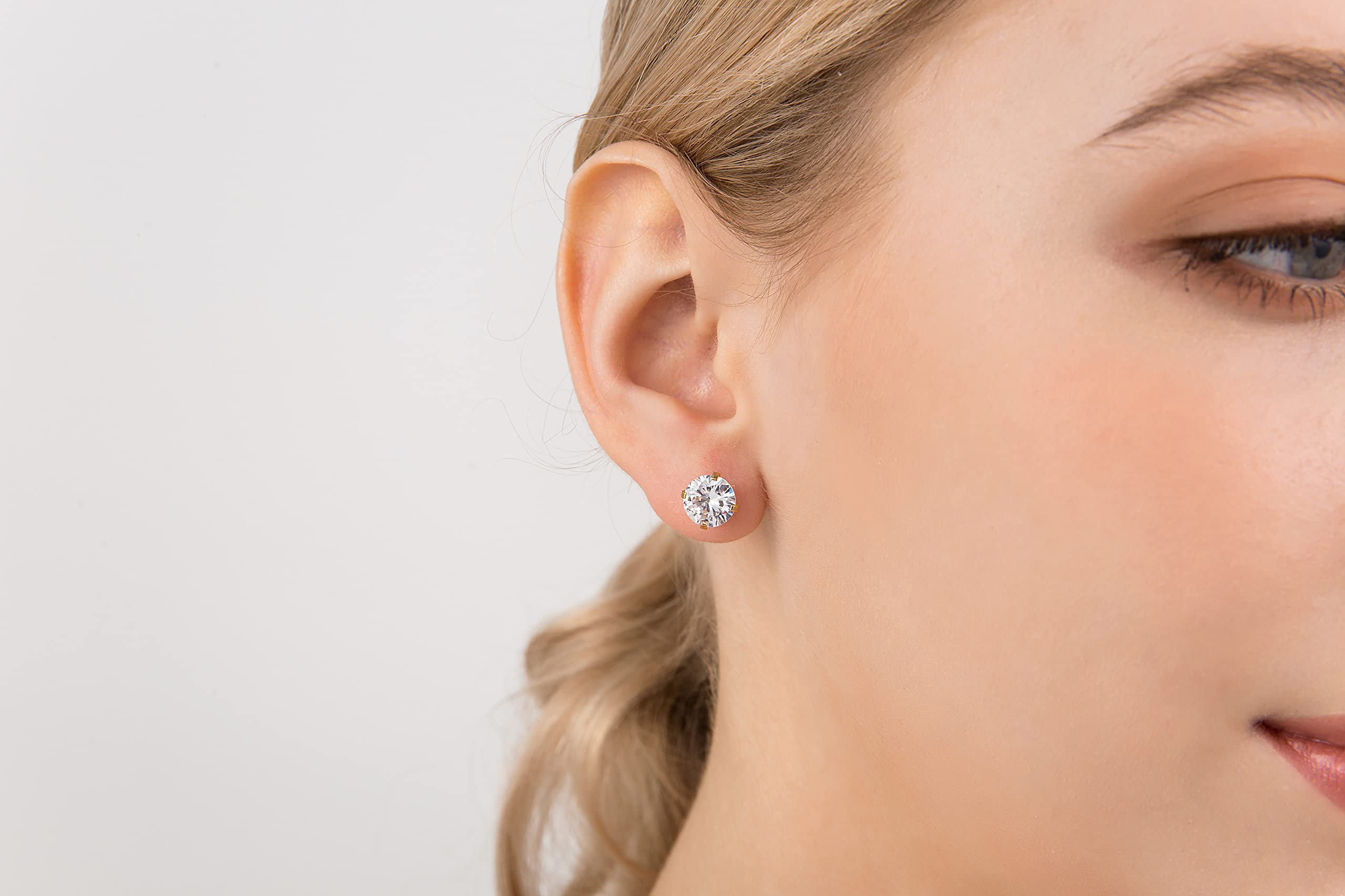 Women's Hypoallergenic Stainless Steel Cubic Zirconia Earrings Studs Set Multi-Pack, CZ Stud Earrings for Men 5 pairs 4-8mm (Silver)