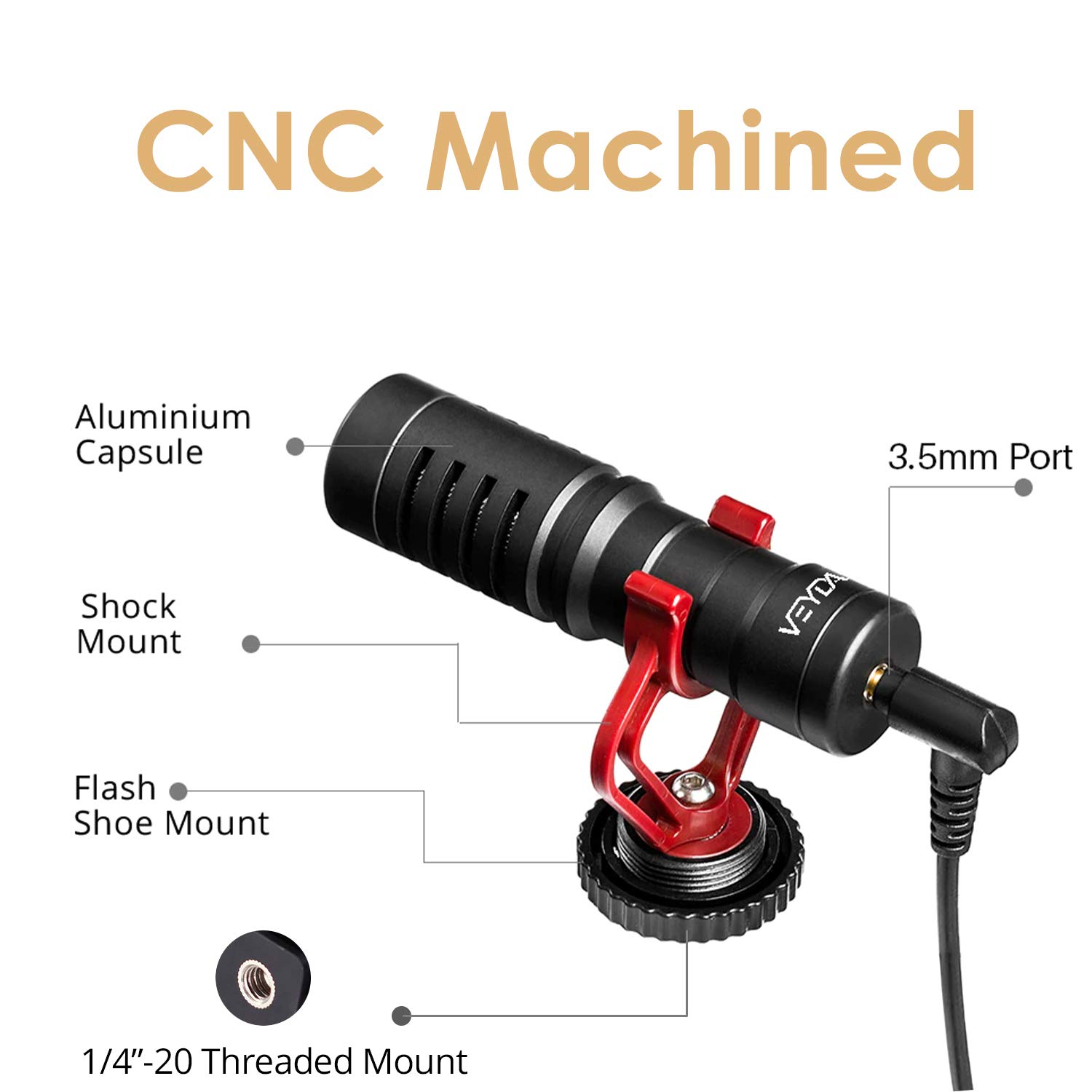VEYDA VD-SG1 Shotgun Mic for Mirrorless/DSLR Camera Works with iPhone and Android Smartphones Microphone Compatible with Canon EOS, Nikon, and Sony Includes Shock Mount & Deadcat Windscreen