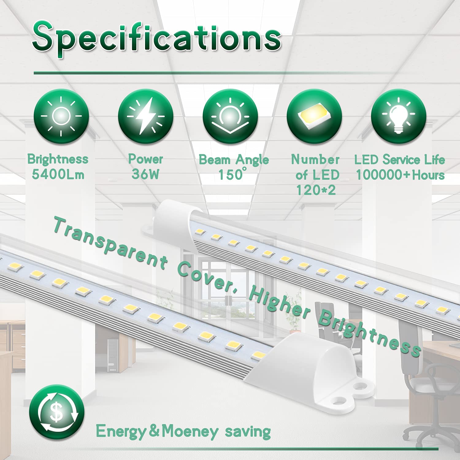 Superiorly 2 Pack Magnetic Mount 4 Foot LED Tube, 36W, 5400LM Super Bright, 5000K Daylight White, Panel Light Retrofit Kit, T8 T10 T12 8 T10 T12 Fluorescent Replacement, Crystal White, Easy to install