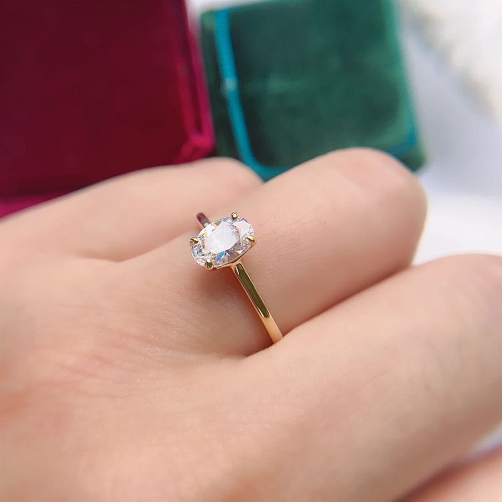 WSX 10k Yellow Gold Oval Moissanite Engagement Ring for Women Solitaire Unique Wedding Promise Rings Size 7