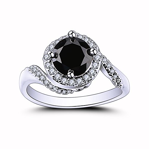 Psiroy 925 Sterling Silver Plated Simulated Black Spinel Bypass Band Halo Engagement Ring Size 12