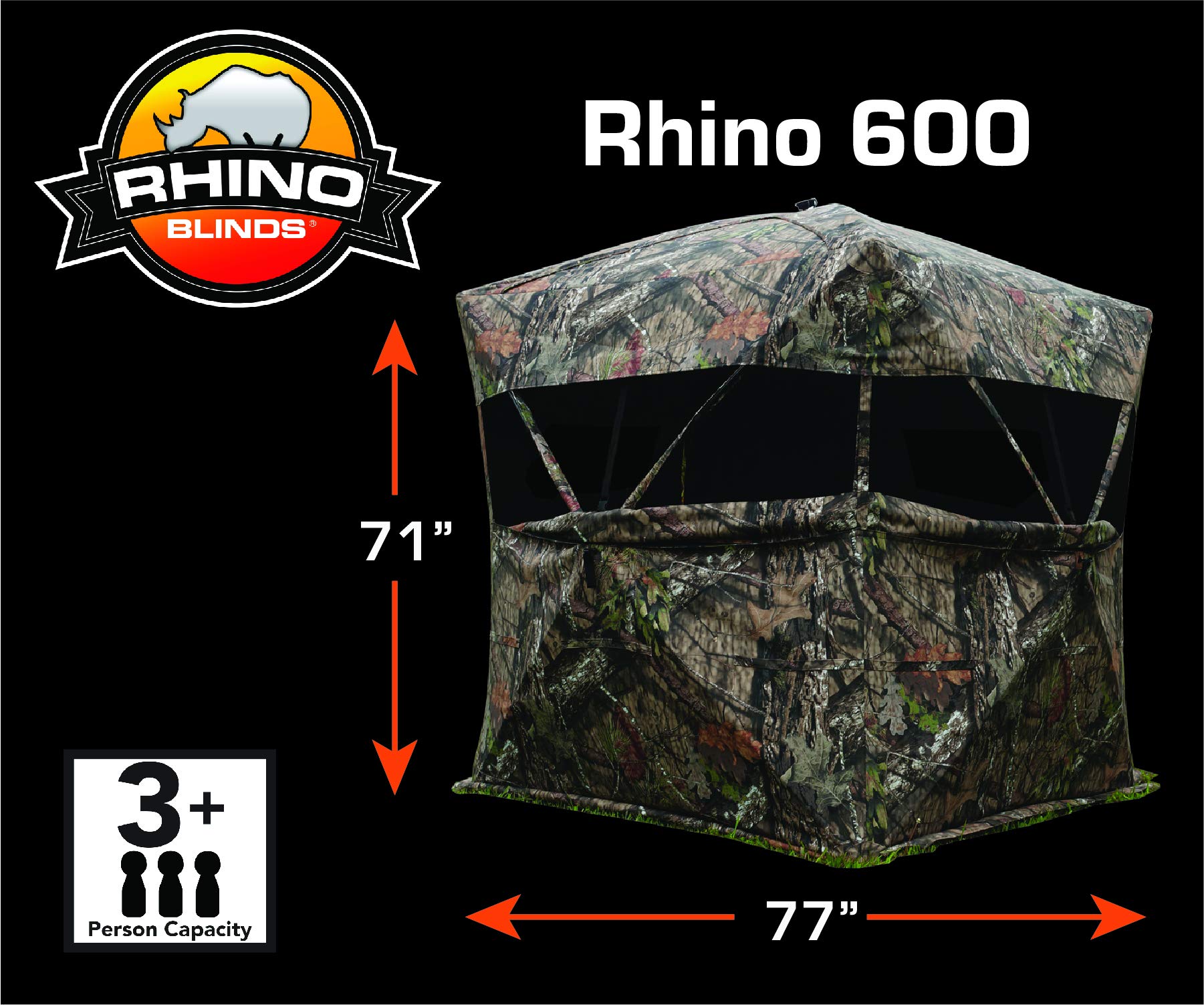 Rhino blinds R600-PRED 3 Person Hunting Ground Blind, Predator, 60x60x71
