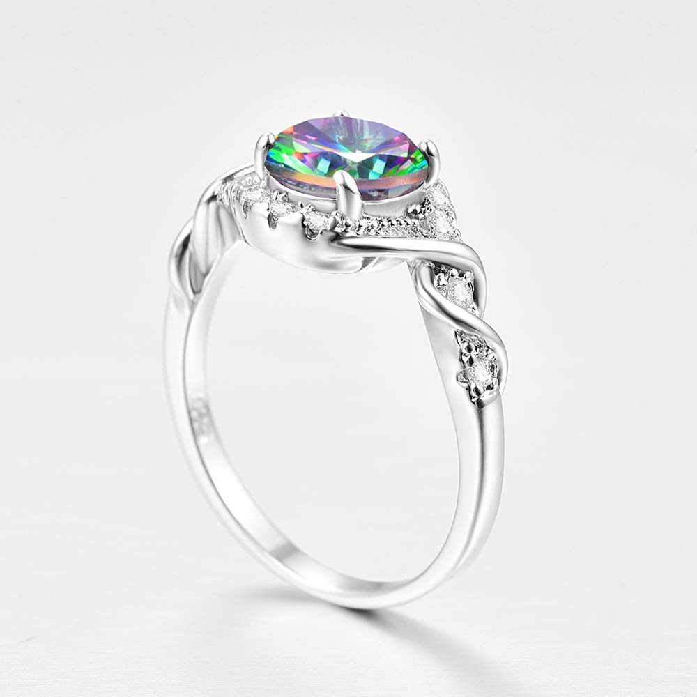 Psiroy 925 Sterling Silver Plated Created Rainbow Topaz Filled Anniversary Ring for Women Size 8