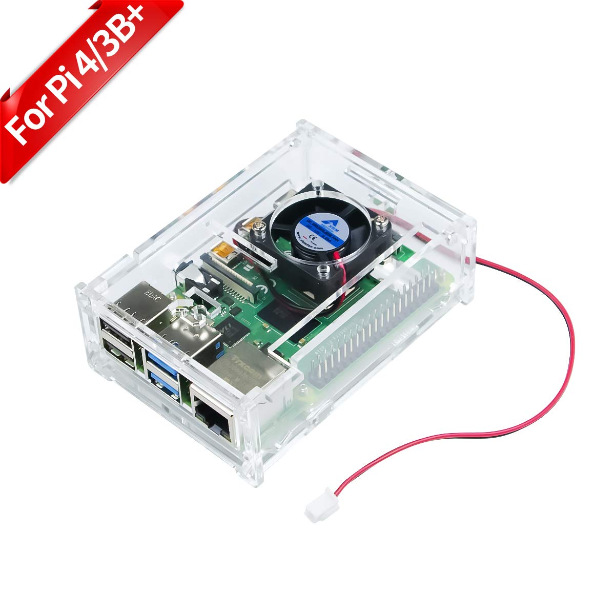 Raspberry Pi 4 Case, Acrylic Case with Cooling Fan for Raspberry Pi 4 Model B/Pi 3B+