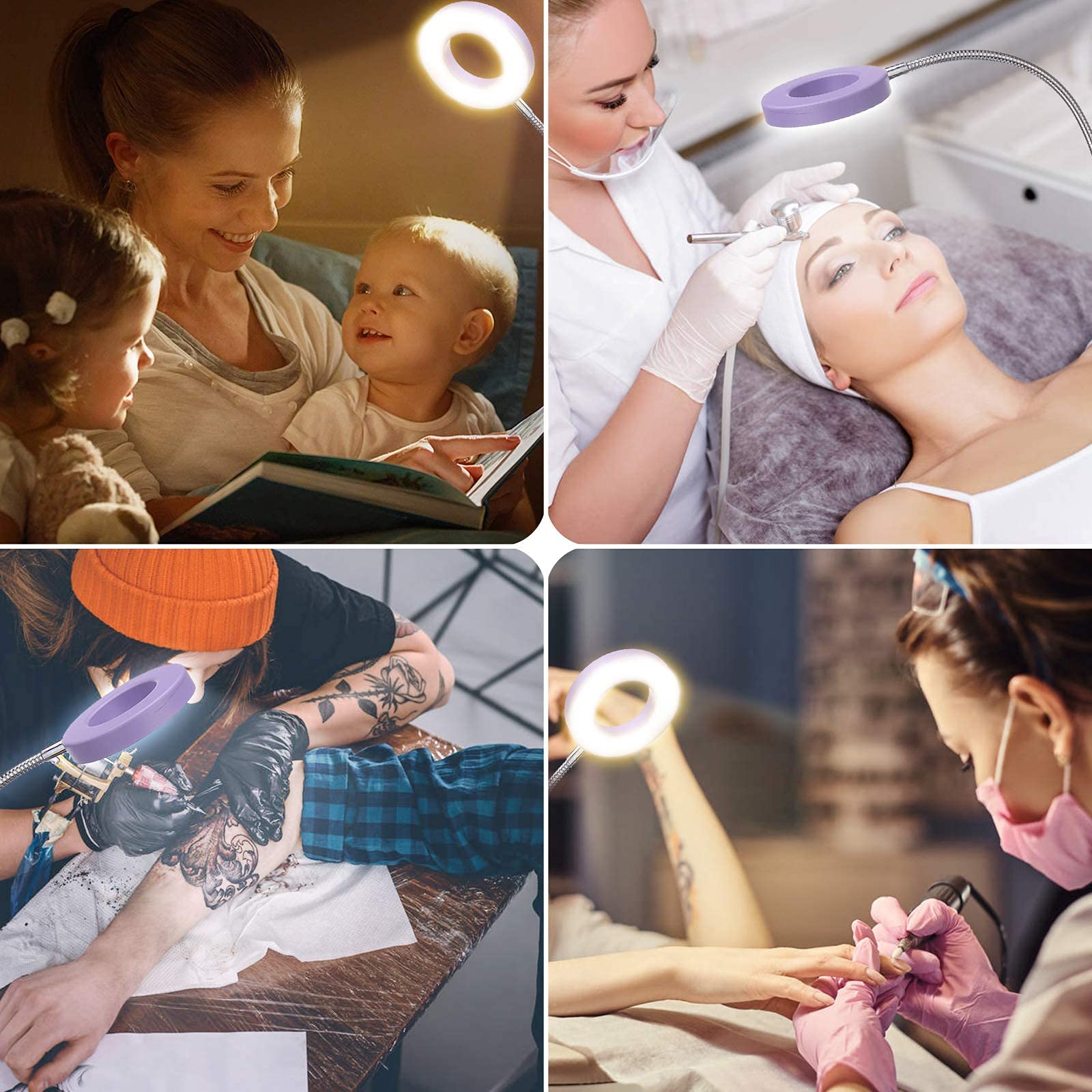 Skymore Clip on Light Reading Lights, 48 LED USB Book Light with 3 Color Modes, 10 Brightness Dimmer & 360° Flexible Gooseneck Bed Night Light, Eyelash Lamp for Makeup, Nail Art, Tattoo, Manicure