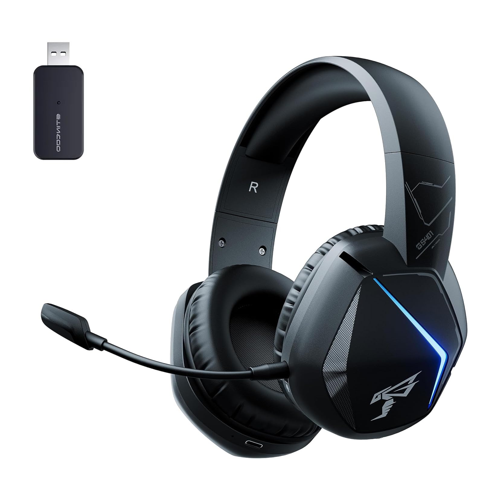 SOMIC 2.4G Wireless Gaming Headset with Microphone for PS5, PS4, Computer Gamer Headphone with Stereo Sound, Detachable Mic, Soft Earmuffs, RGB LED Light, 10H+ Playtime (Xbox one in Wired Mode) GS401