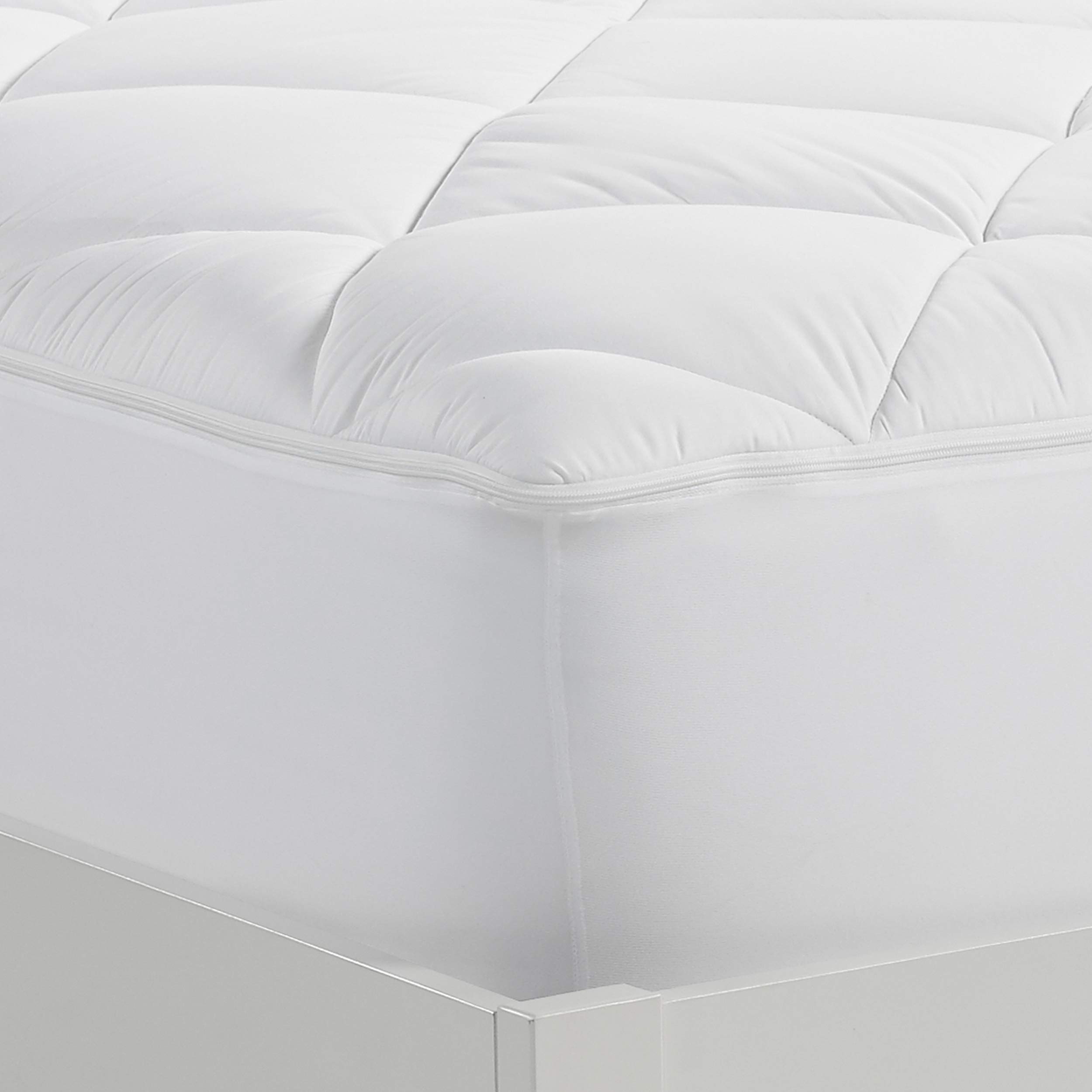 Serta Luxury Soft Fiber Fill Cooling Fitted Mattress Pad Cover, Queen, White