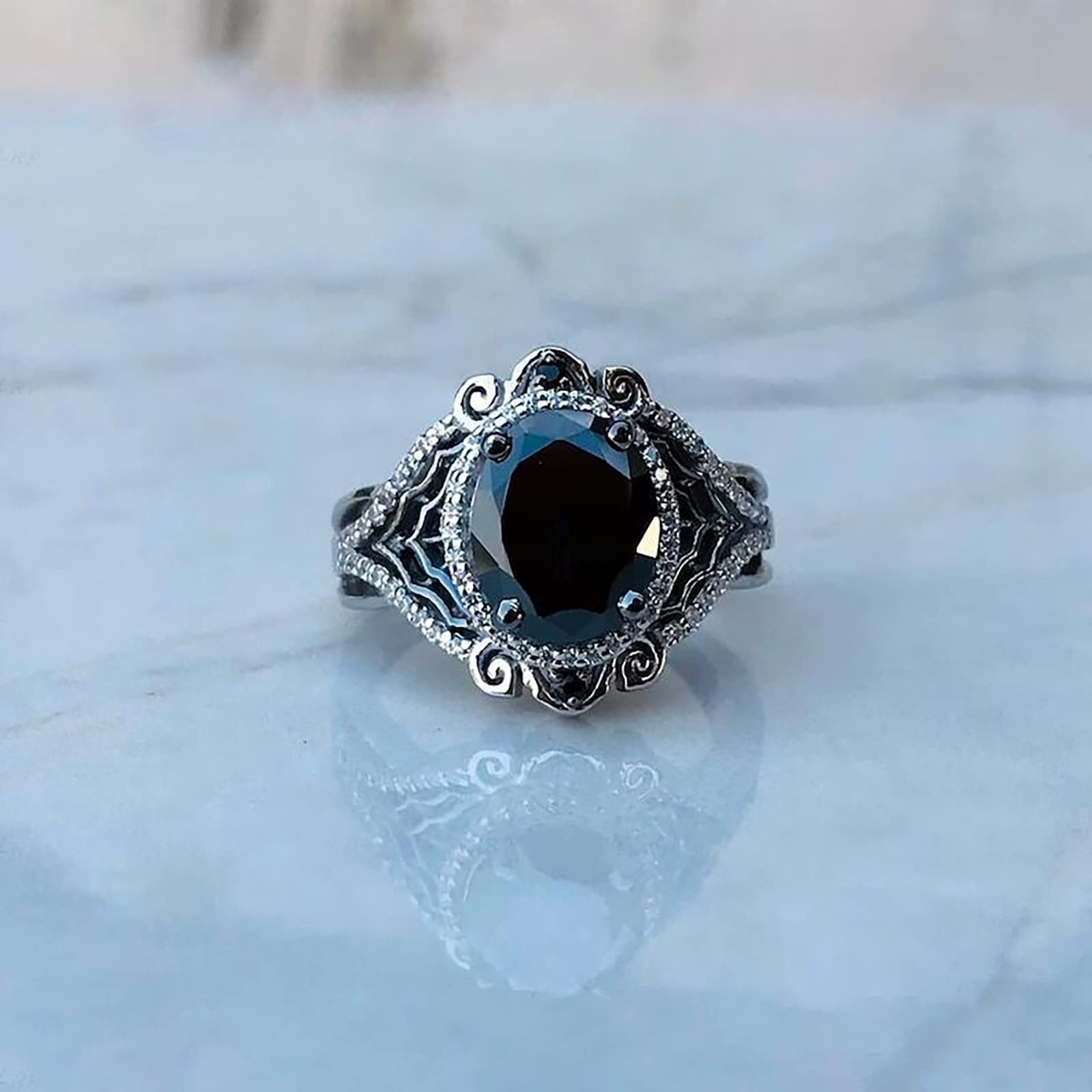 Women's Natural Stone Rings Ladies Solitaire Ring Oval Black Onyx Rings for Womens Available in Size 6-11