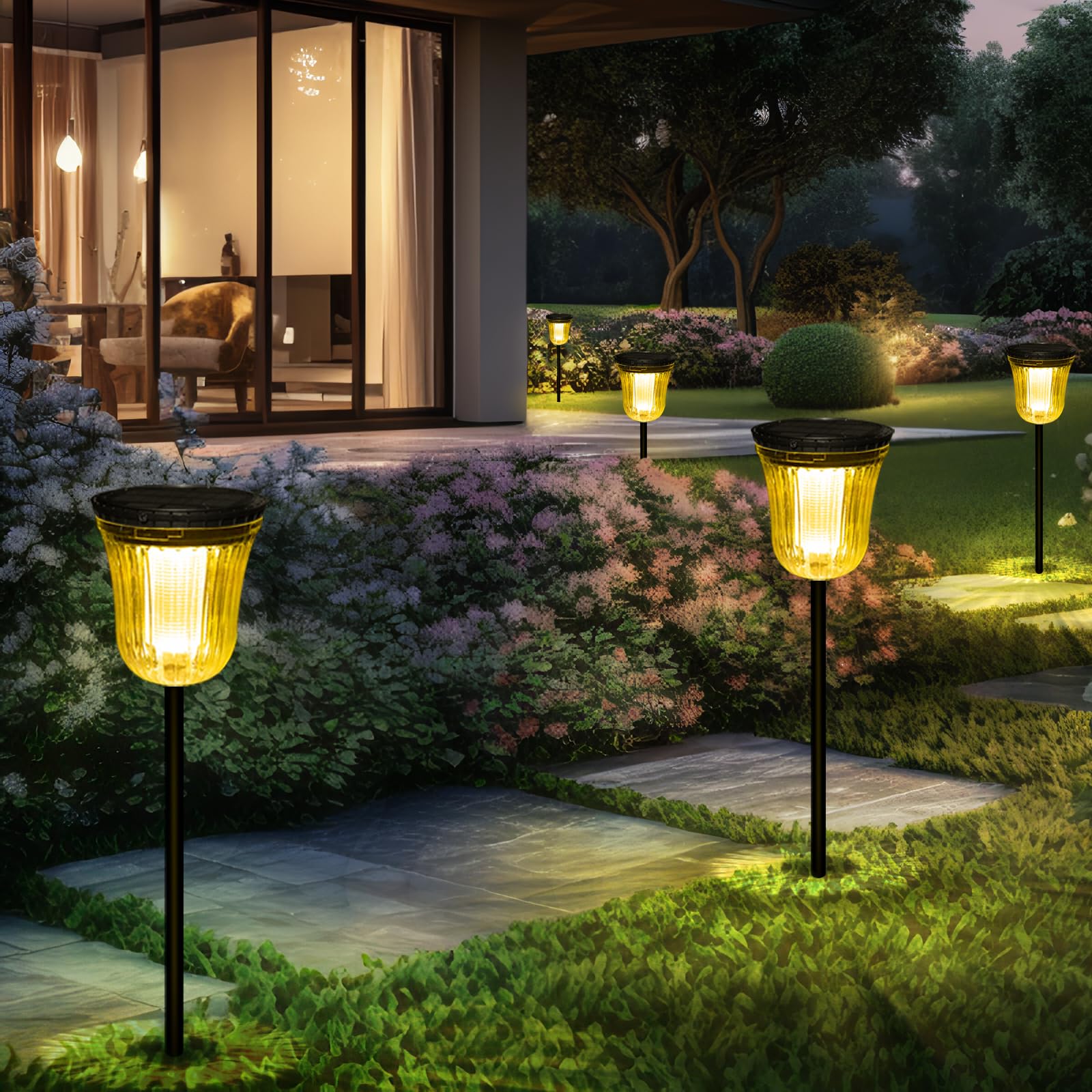 WTGEGF Solar Pathway Lights Outdoor 4-Pack - 100Lumens Landscape Path Lights - Warm/White Switch High Lumen Solar Driveway Lights,Long Lasting LED Solar Walkway Back Yard Lights for Garden Lawn Patio