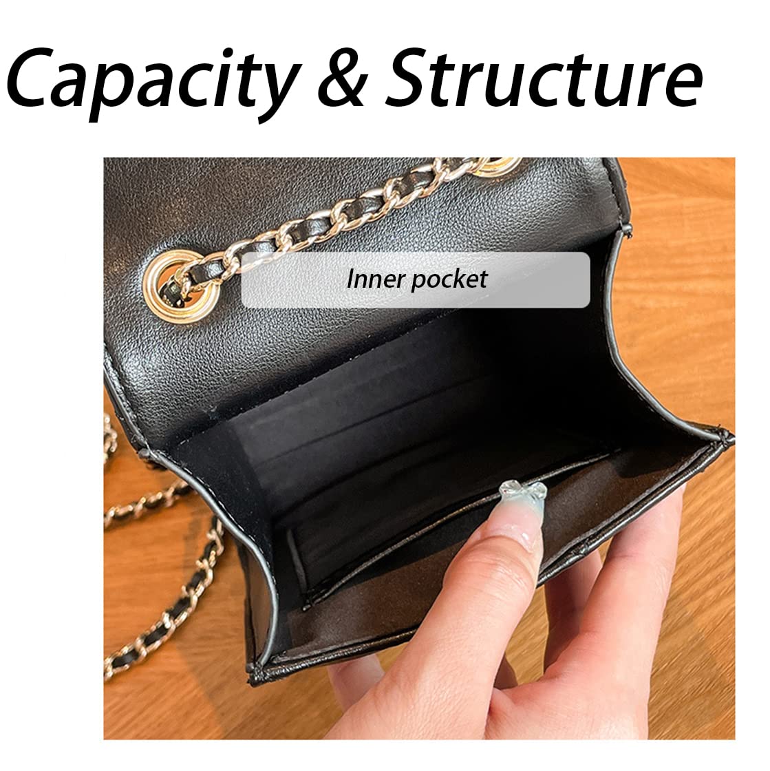 Women Quilted Square Flap Shoulder Bag Fancy Chain Strap Clutch Purse Cross-body Satchel Handbag (Black)
