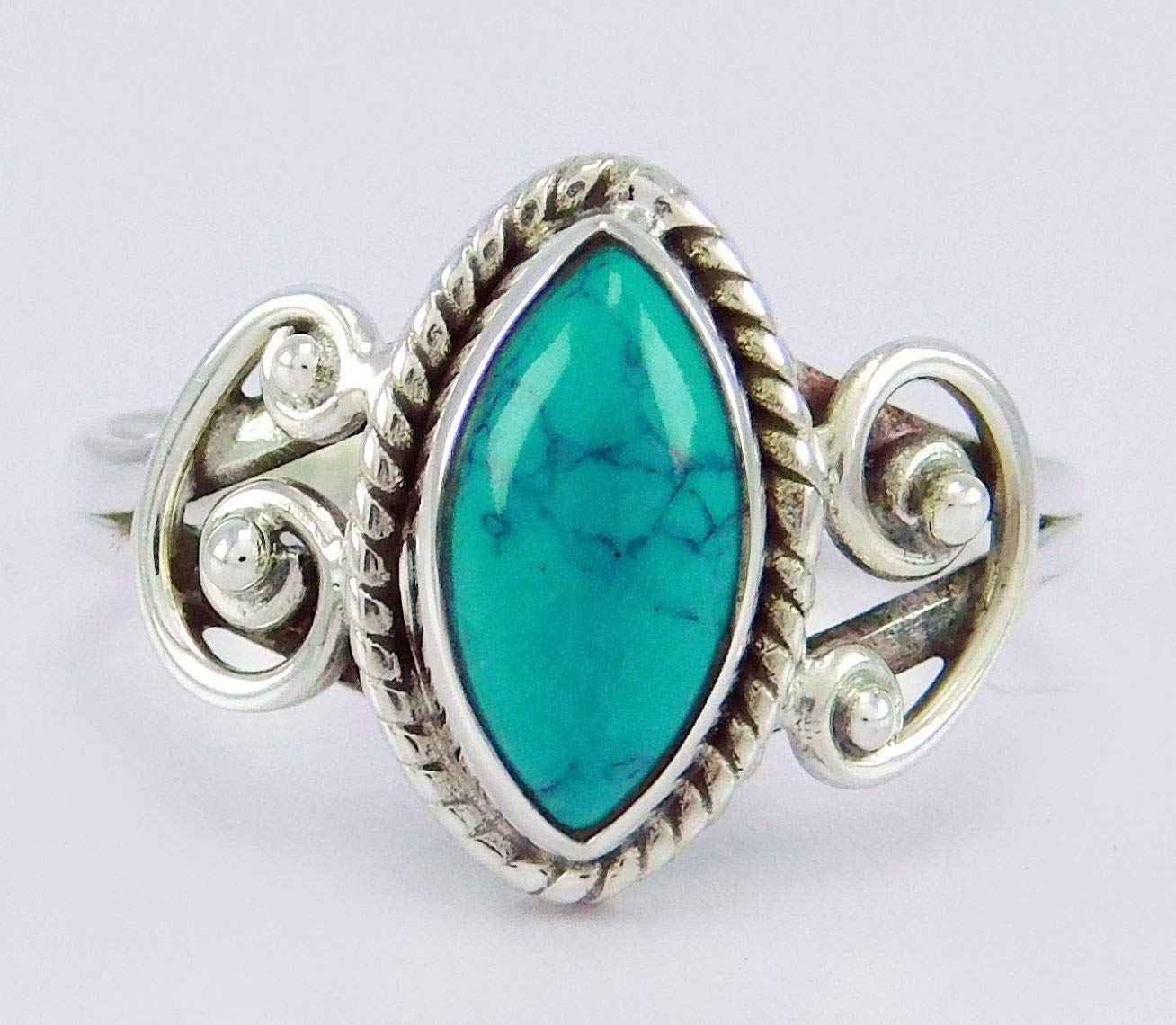WANGYUSHENG Vintage Women's Silver Ring Marquise Cut Bohemia Turquoise Jewelry ,Chic Hand Made Jewelry Ring Wedding Ring Size 6-10 (US size 9)