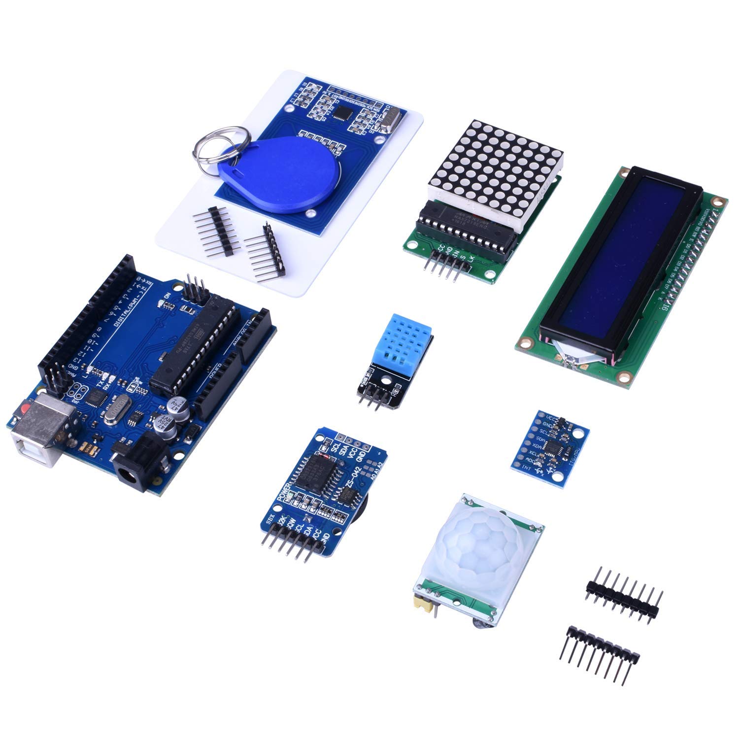 Quimat Project Complete Ultimate Starter Kit Compatitable with ArduinoIDE,Development Board,Expansion Board,LCD1602, HC-SR501, Ultrasonic Sensor Module with Bracket and Tutorial (69 Items) QK27, White (QK27-Q)