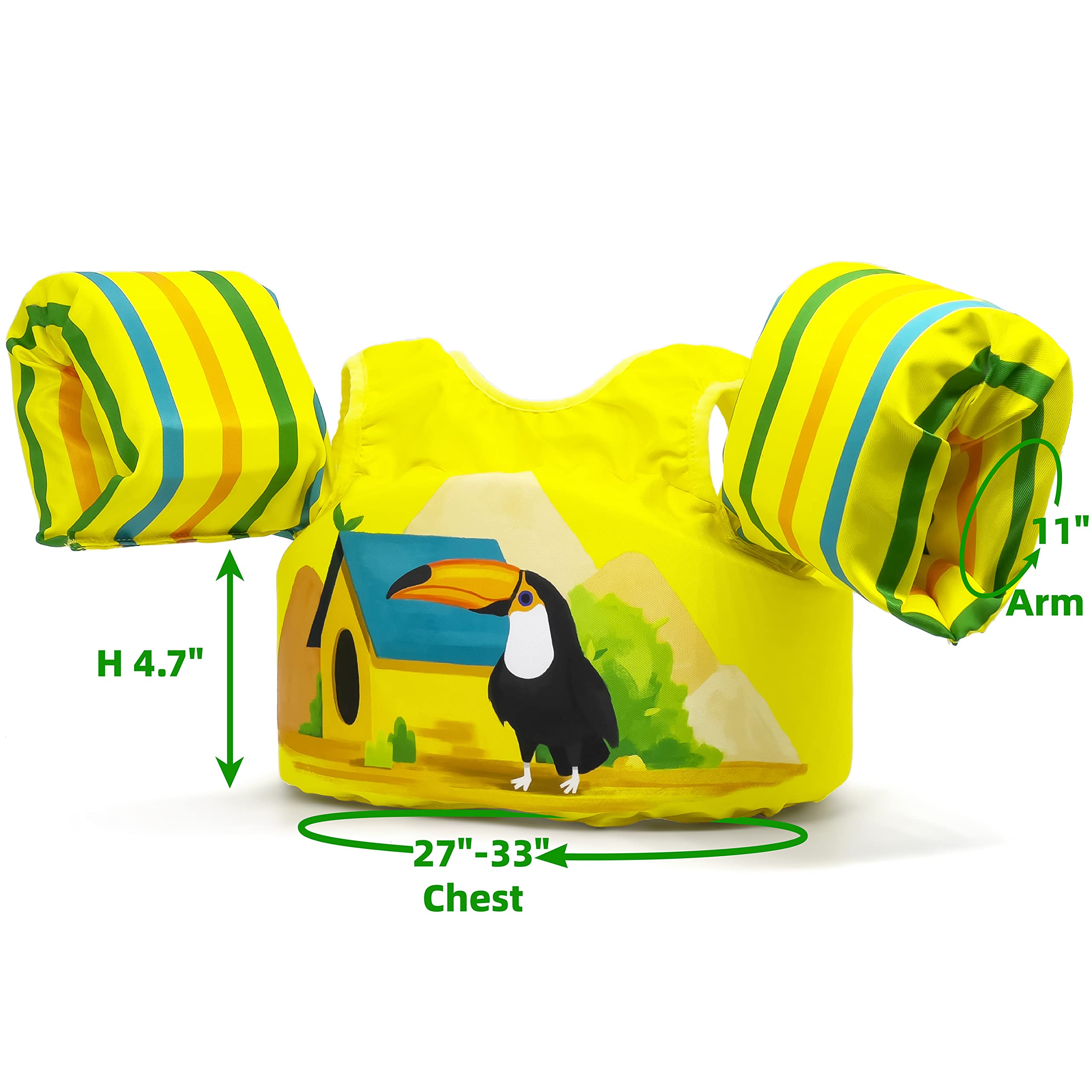 Silfrae Swim Vests Swim Floatation Vest Flotation Device Kids Floaties for Kids Weighing from 30 to 50 lbs (Yellow Toucan)