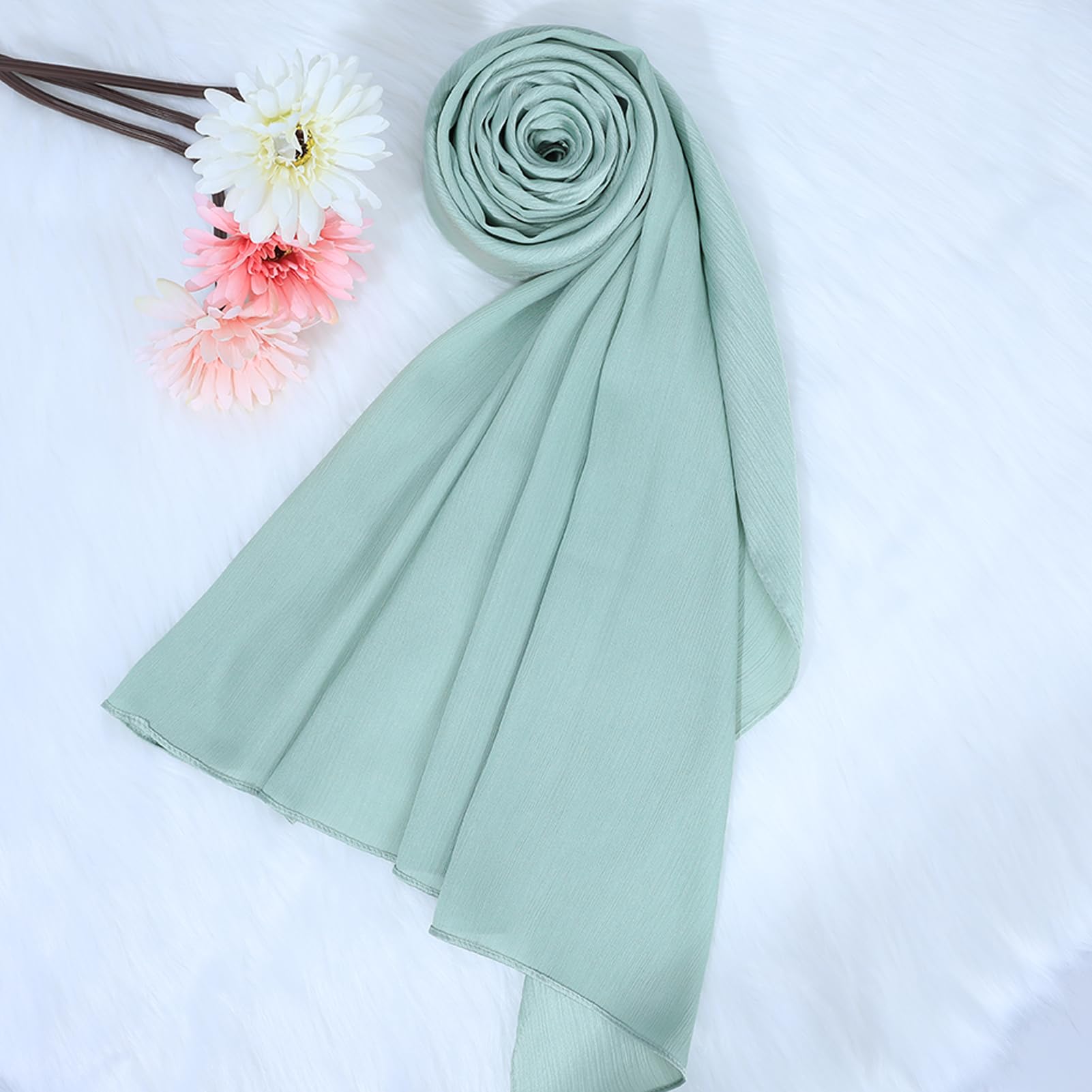 PeacePray Premium Silky Glossy Hijab for Women, Crepe Crinkle Muslim Head Scarf, Graceful Feminine Charm, Mint Green