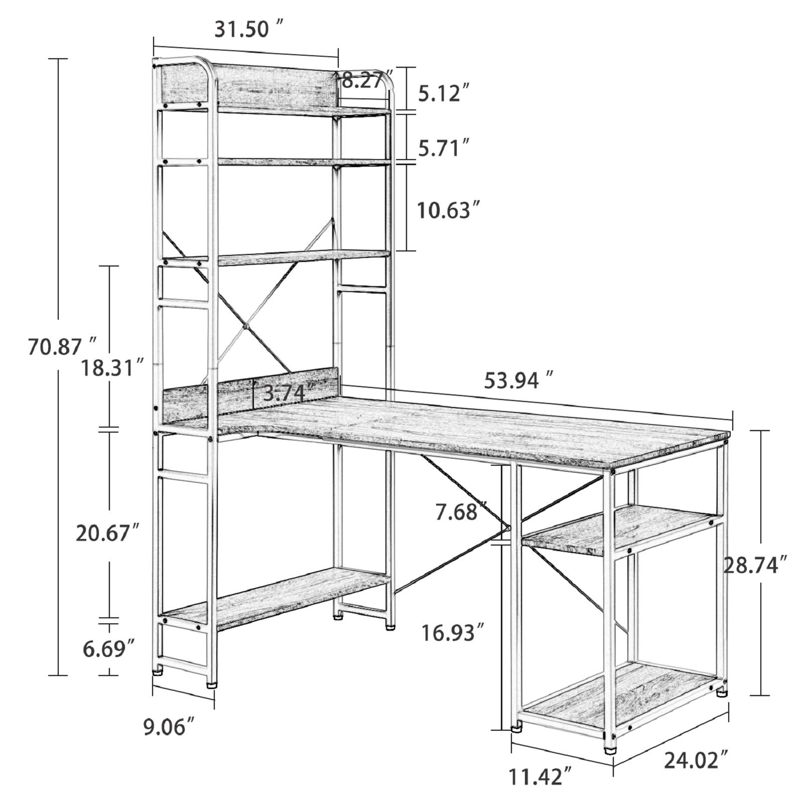 Rhomtree Computer Desk with Storage Shelves Large L-Shaped Home Office Desk PC Laptop Writing Table Workstation with Hutch Bookshelf (Black)