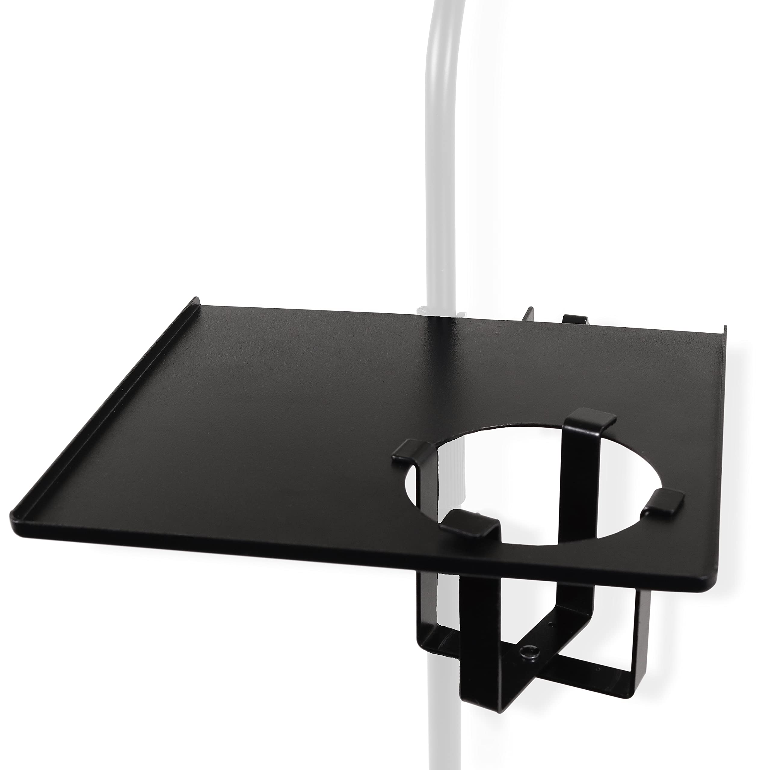 Techsol Microphone Stand Accessory Tray Clamp-On with Drink Holder in Black Steel 7.8 x 8.6 inches (20 x 22 centimeters)