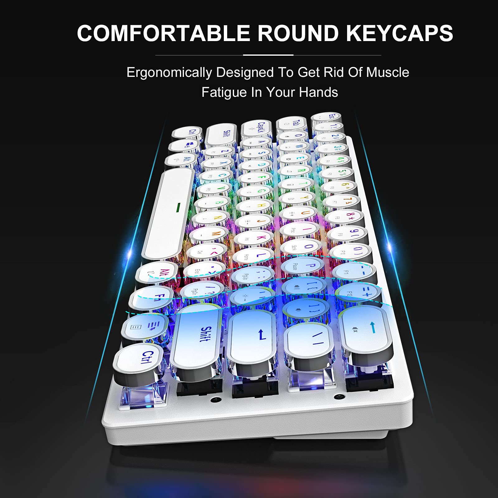 STOGA 60% Mechanical Keyboard, Gaming Keyboard for PC, Wired Mini White keyboaed Compact RGB LED Backlit, Retro Computer Keyboard Typewriter Style Round Keycap for PC Gamer/Office, 61 Keys