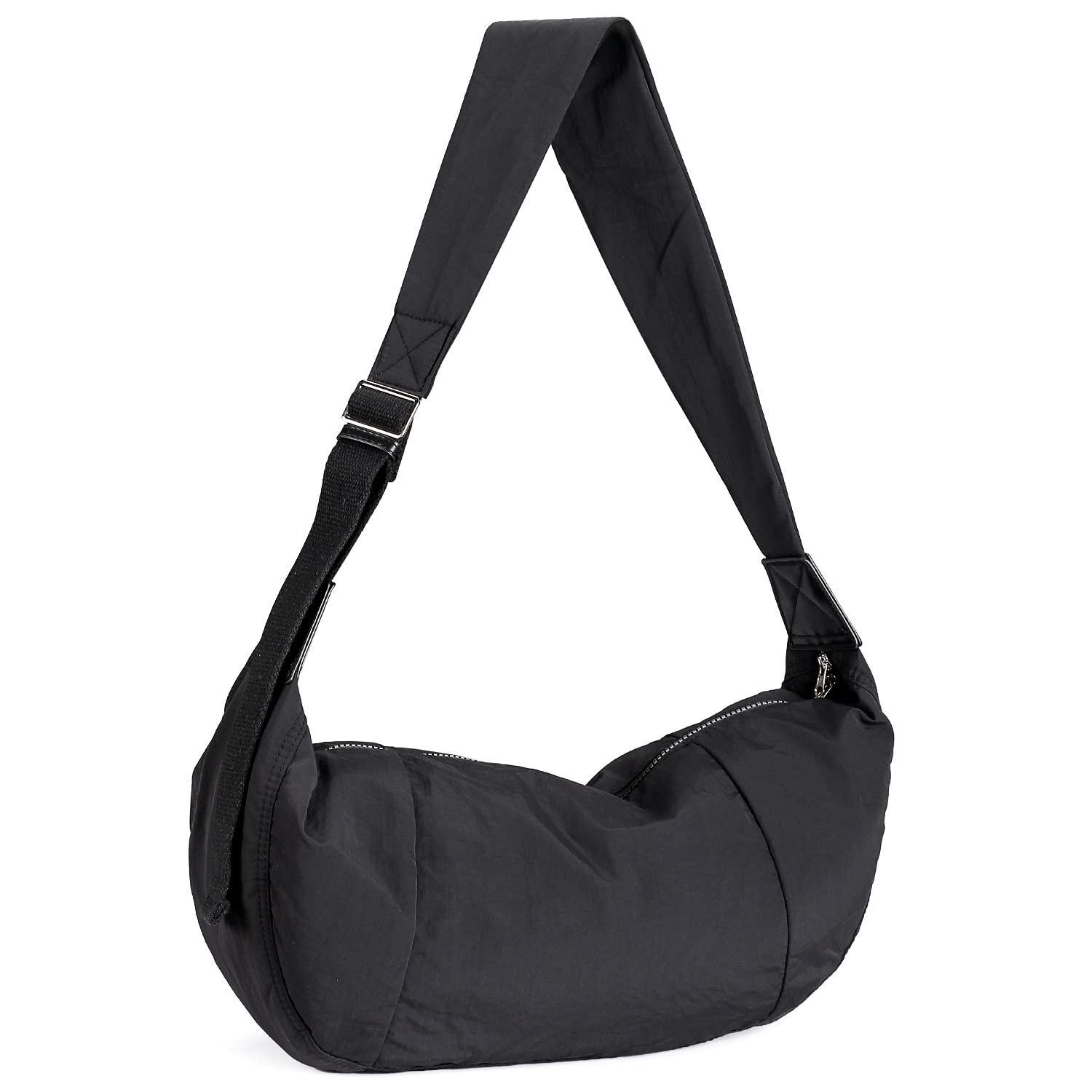 Yrarbil Large Nylon Crescent Crossbody Bag, Casual Hobo Bag Shoulder Bag for Women Men Adjustable Strap Shoulder Bag(Black)