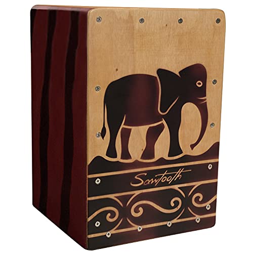 Sawtooth Harmony Series Hand Stained Elephant Design Travel Size Cajon with Drum Sack Carry Bag (ST-HSC-T