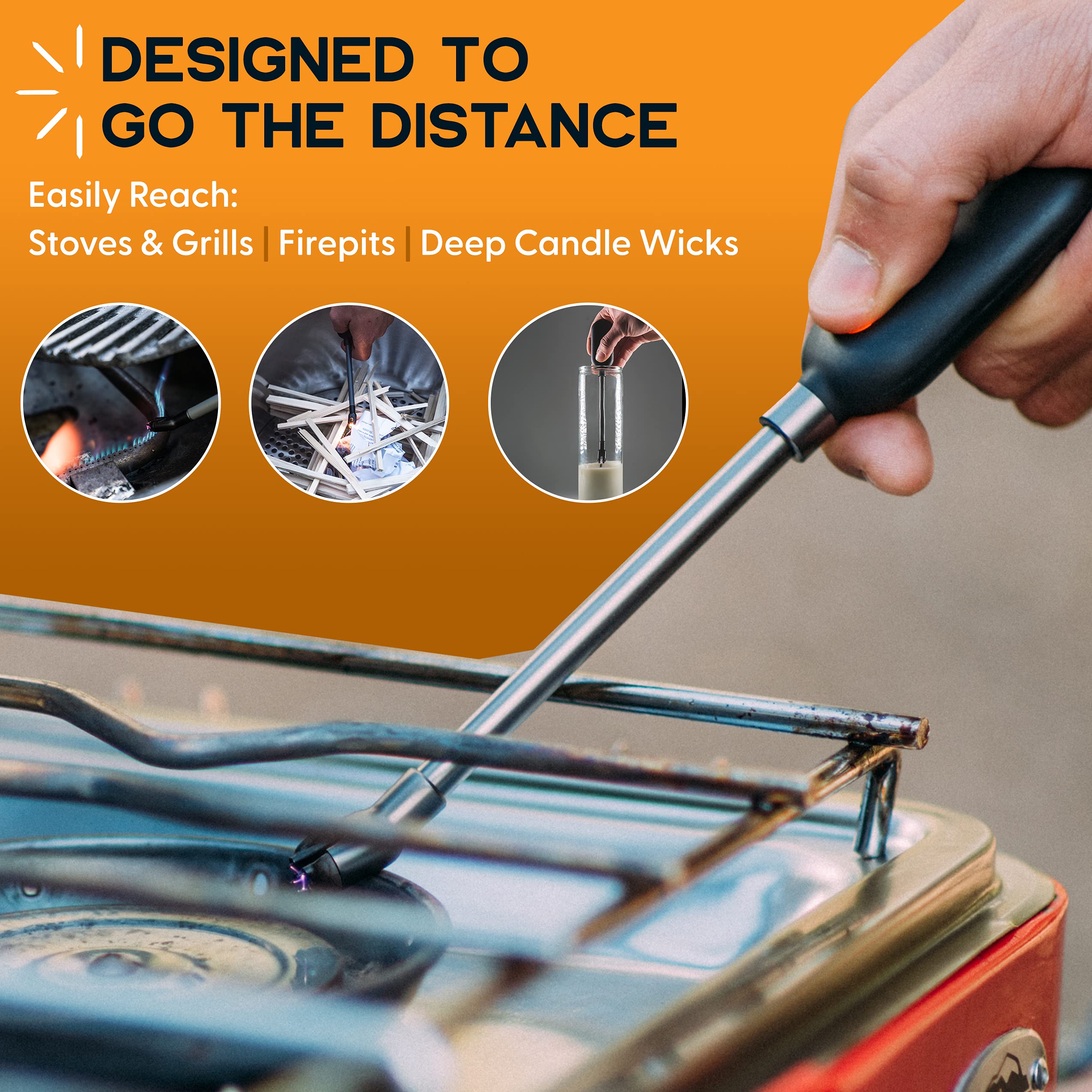 Power Practical Candle Lighter - Sparkr USB Rechargeable Electric Lighter w/Plasma Technology & Extra Long Wand, Flameless Lighters for Candles, Camping, & Cooking, Gold
