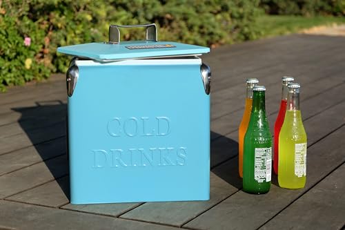 Permasteel 14-Quart Small Cooler Ice Chest | Retro Vintage Classic Style Hard Metal Cooler, PS-A205-14QT-TQ, Beverage Cooler for Camping Beach Picnic, Turquoise