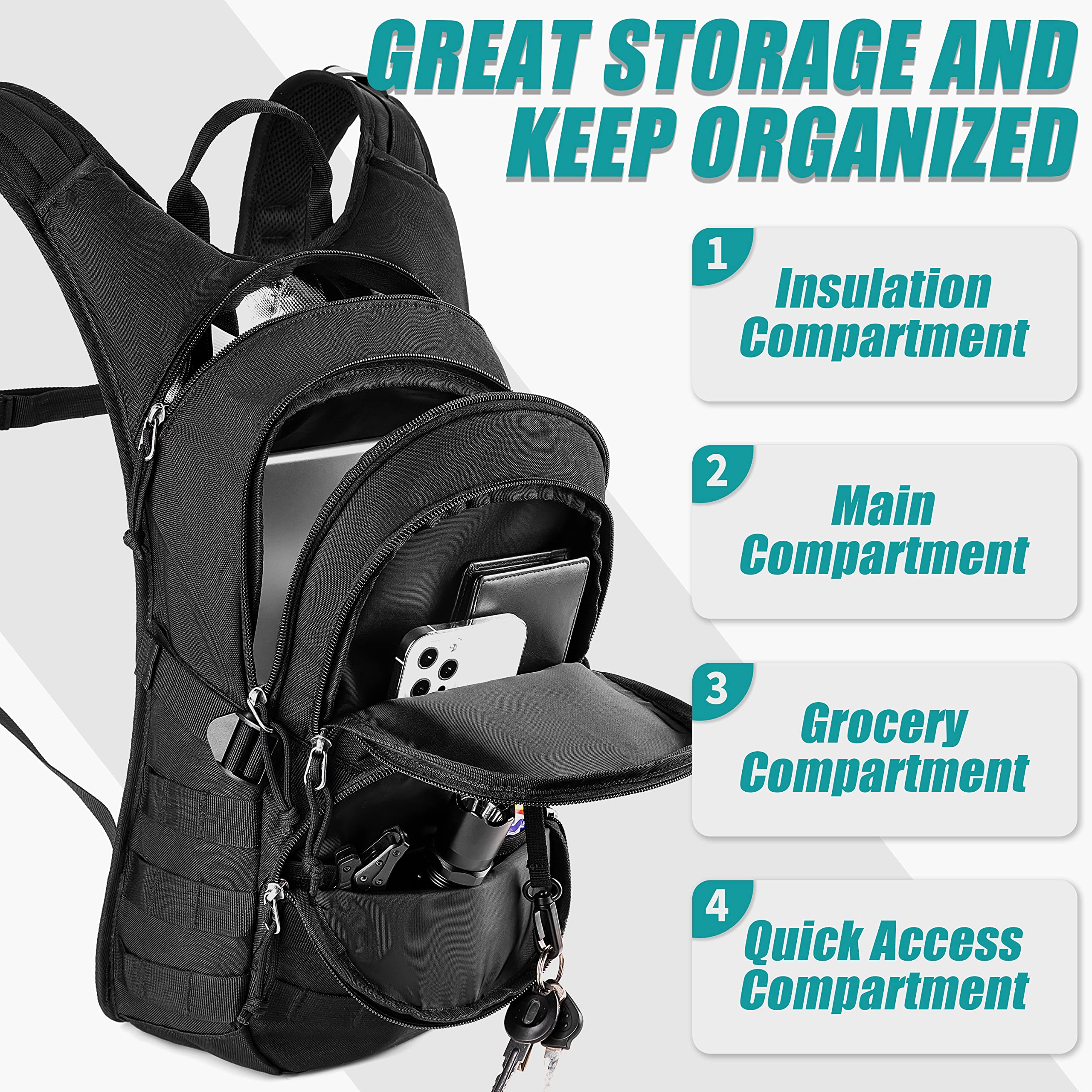 SHARKMOUTH Hydration Pack, Tactical Molle Hydration Pack Backpack 900D with 2L Hydration Water Bladder, Military Daypack for Running, Hiking, Cycling, Climbing, Hunting &Working Out