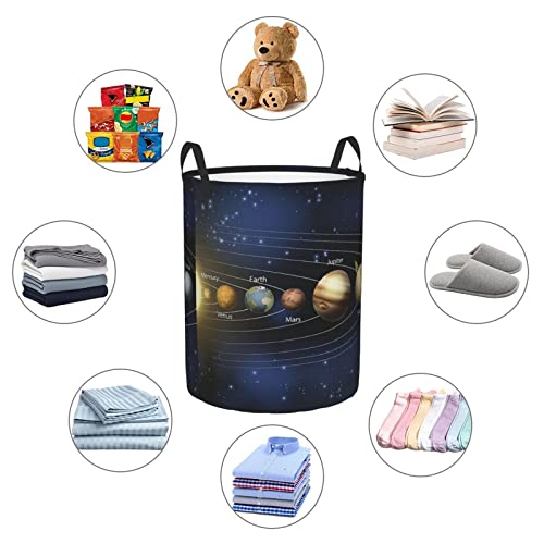 Solar Around Planet Sun Universe System Laundry Hamper With Handle Foldable Durable Laundry Basket Storage Bin Dirty Clothes Organizer Bag For Bedroom Bathroom Nursery