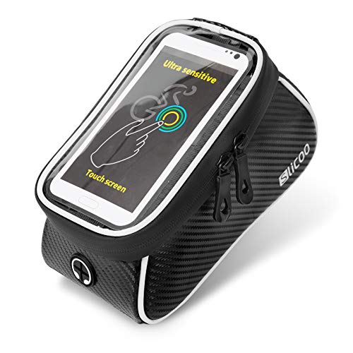 SlicooWaterproof Bicycle Bag, Bike Front Frame Bag Holds iPhones & Android Below 6.0'', Bicycle Smartphone Handlebar mounts with Sensitive Touchscreen, Cycling Accessories for Adult Bikes