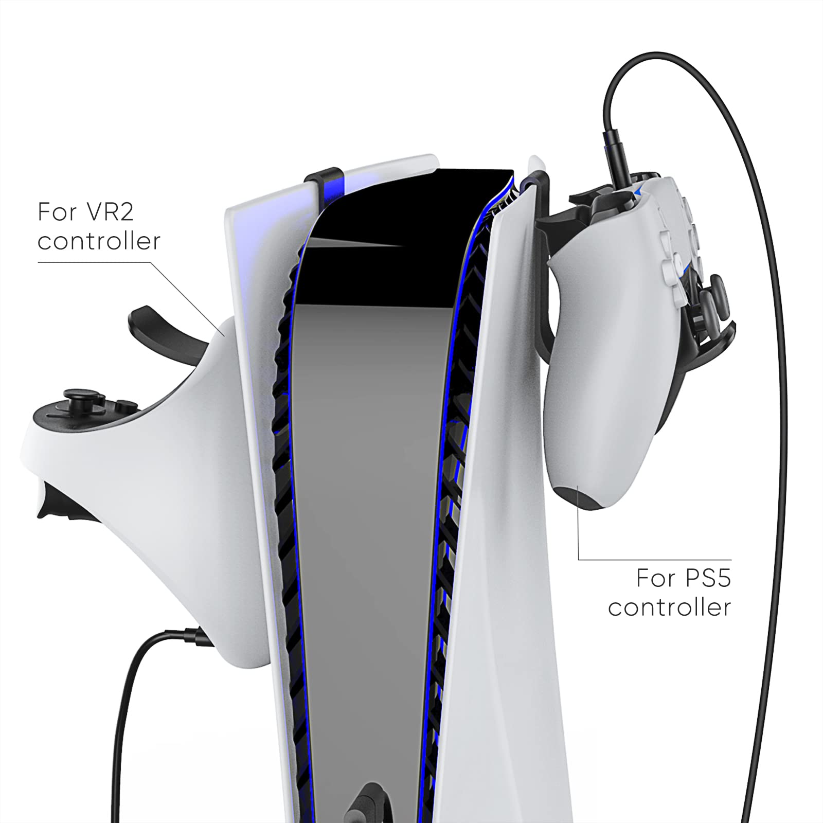 YUANHOT Controller Charging Cable and Mount for PS5/PSVR2,2-in-1 Charger Cord Kit Games Storage Charger Controller Accessories for PS5/ PSVR2