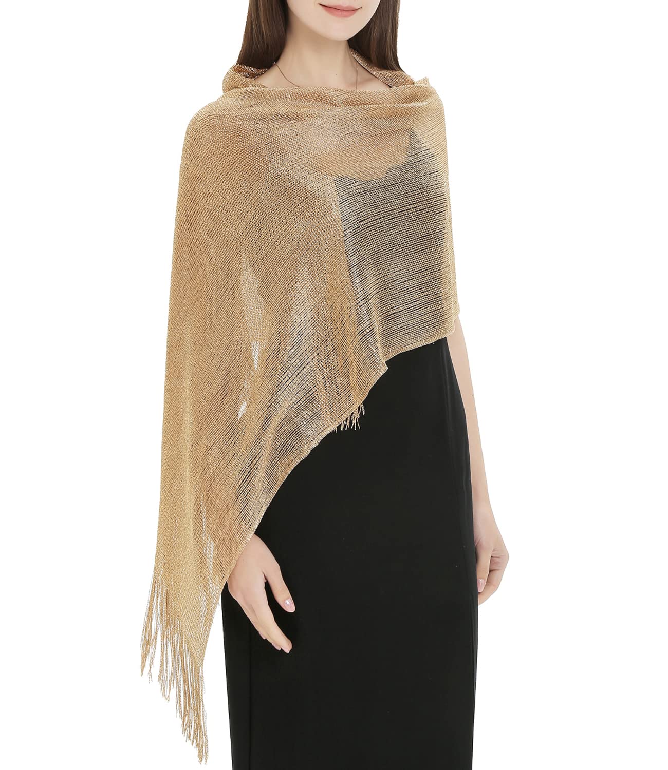 YGR Women’s Sparkling Metallic Shawls and Wraps for Evening Party Dresses, Gold