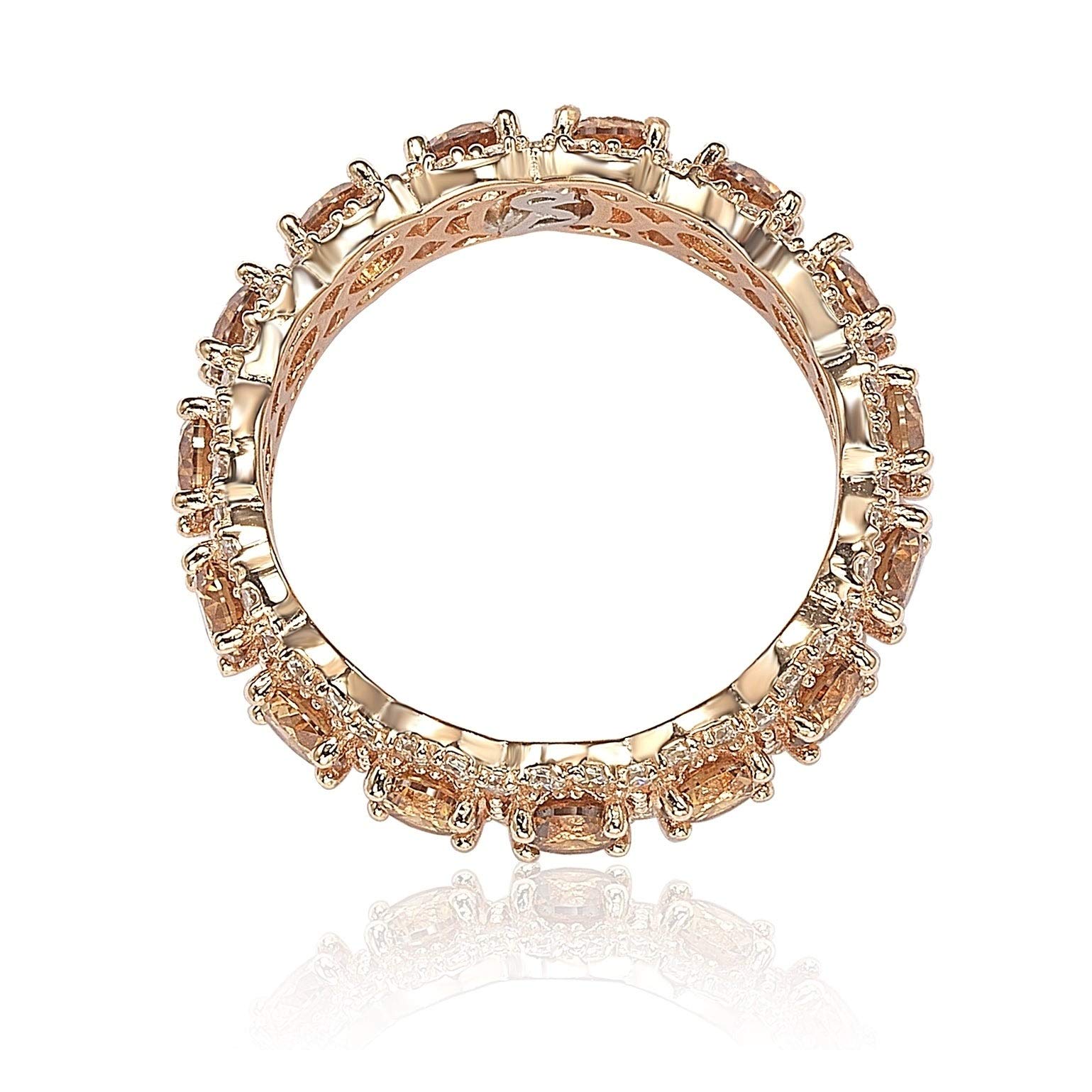 Suzy Levian Rose Sterling Silver Round Cubic Zirconia Champagne and White Eternity Band