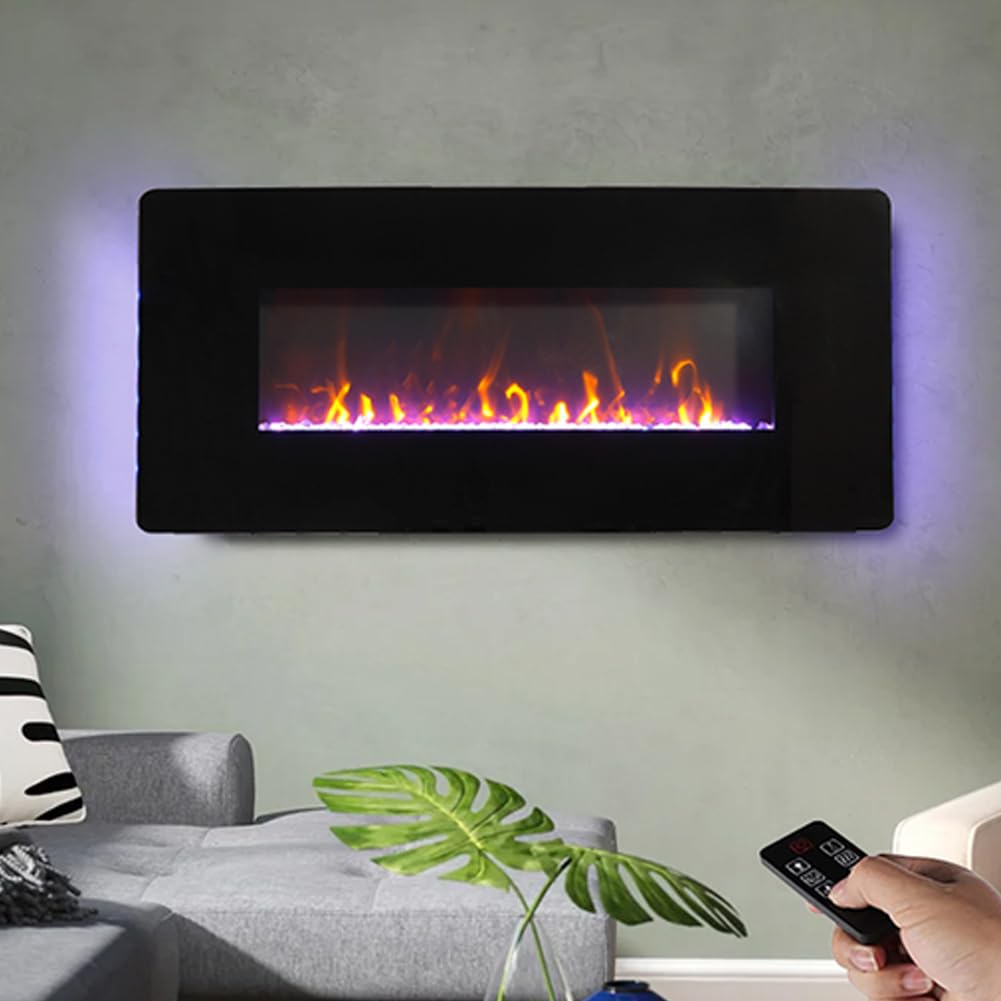 SLifet 36 Inch Curved Front Electric Fireplace,Freestanding Wall Mounted LED Fireplace Heater with Remote Control and Overheat Protection for Living Room Bedroom Office