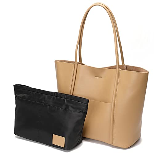 Women Tote Handbag Leather Top Handle Purse Large Capacity Shoulder Bag Hobo Satchel Bag for Ladies, Khaki