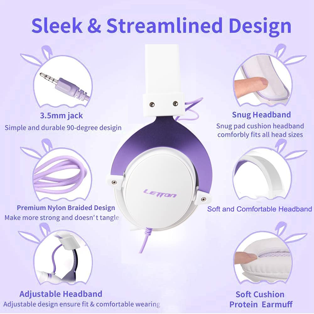 Stereo Gaming Headset for PS4, PC, Mobile, Noise Cancelling Over Ear Headphones with Retractable and Flexible Mic & Soft Memory Earmuffs for Laptop Games-Purple