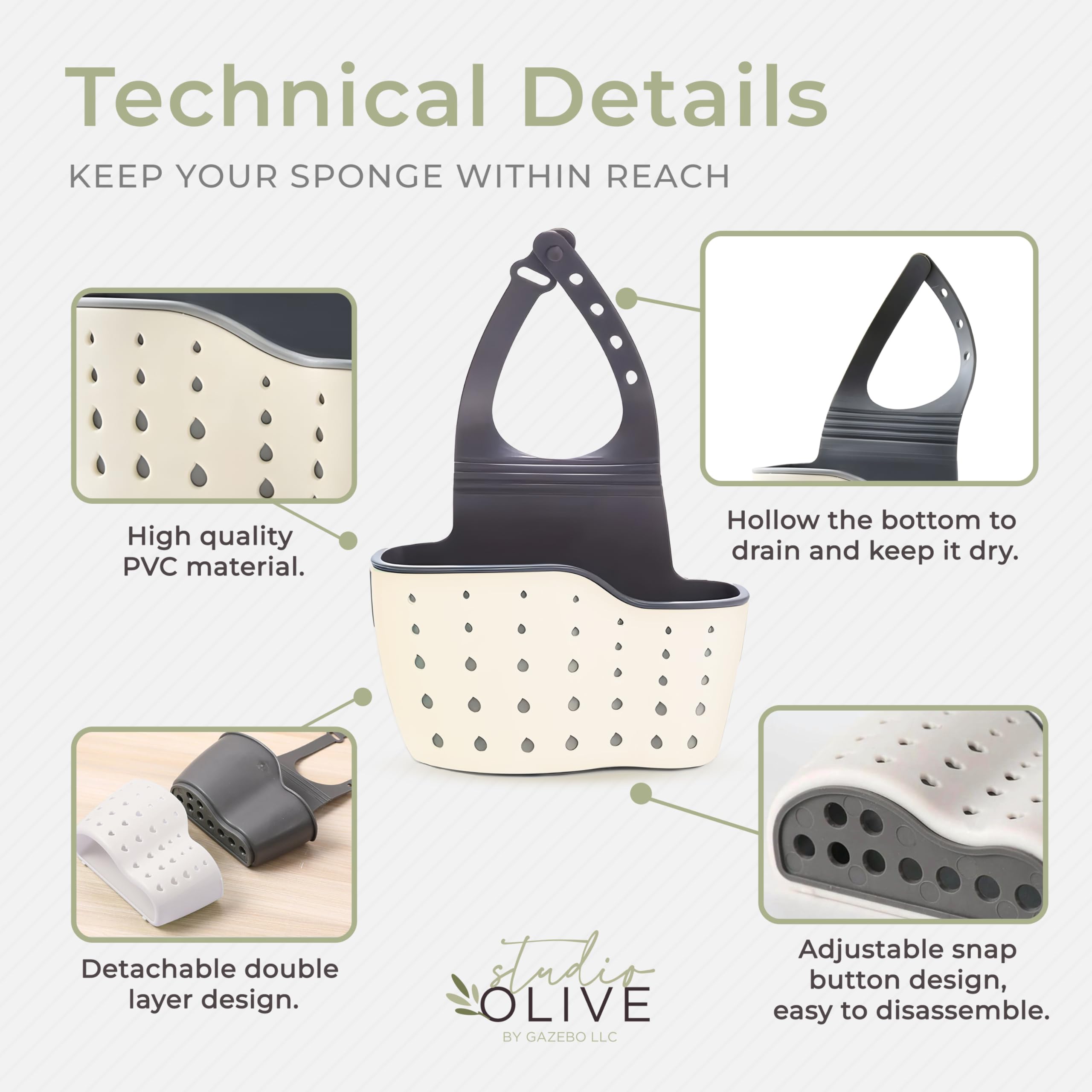 Sponge Holder for Kitchen Sink to Hang from the Faucet. Modern Adjustable Kitchen Sink Sponge Holder with Drain Holes For Drying.