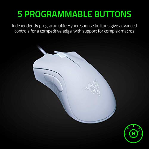 Razer DeathAdder Essential Gaming Mouse: 6400 DPI Optical Sensor - 5 Programmable Buttons - Mechanical Switches - Rubber Side Grips - White (Renewed)