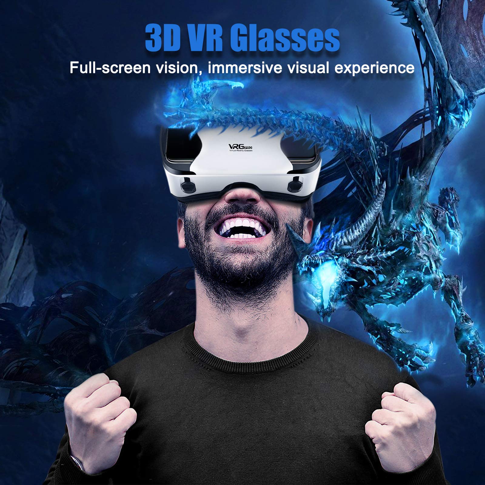 VR Headset with Controller Adjustable 3D VR Glasses Virtual Reality Headset HD Blu-ray Eye Protected Support 5~7 Inch for Phone/Android