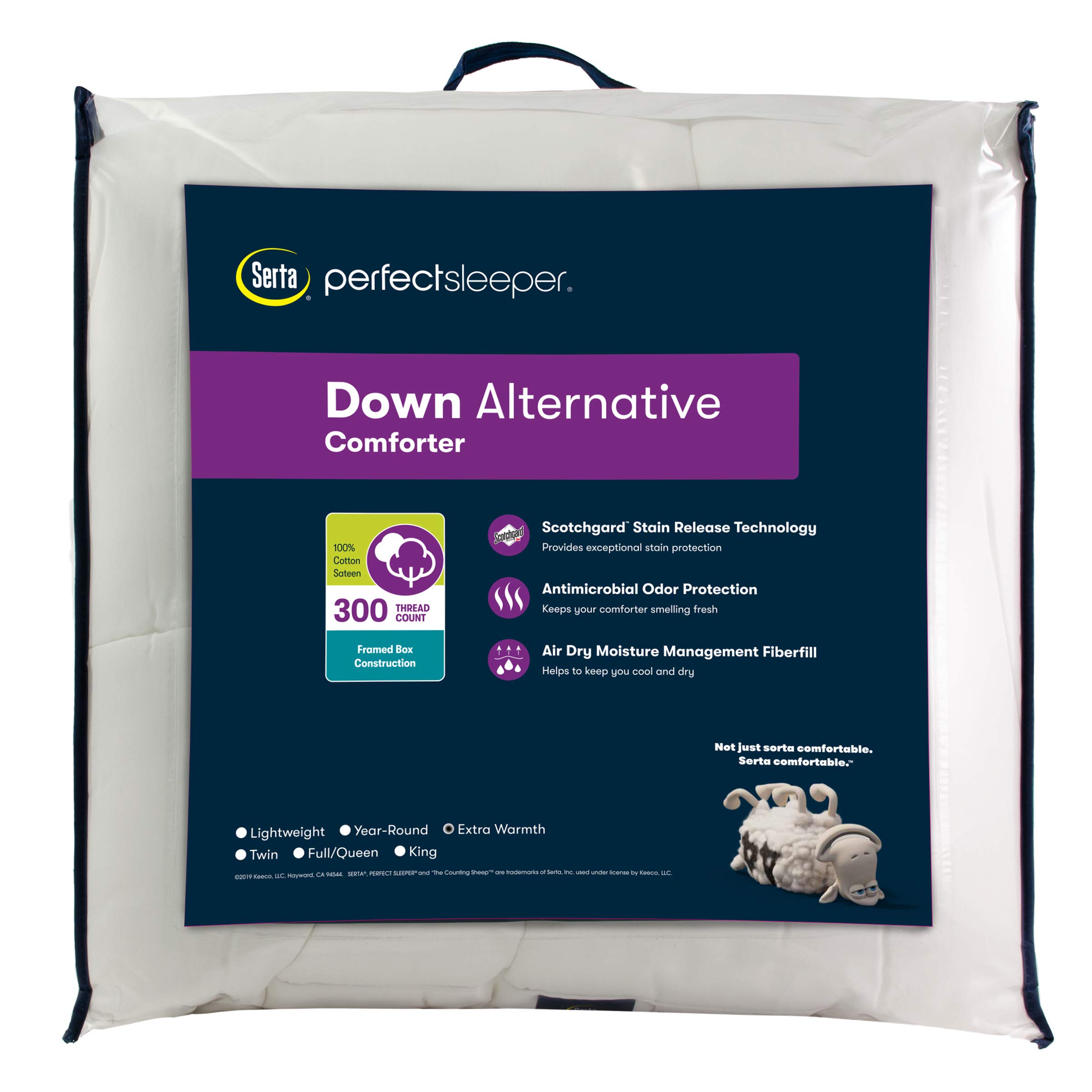Serta Extra Warmth Quilt-Stitched Fiber Fill Down Alternative Comforter, Twin, White